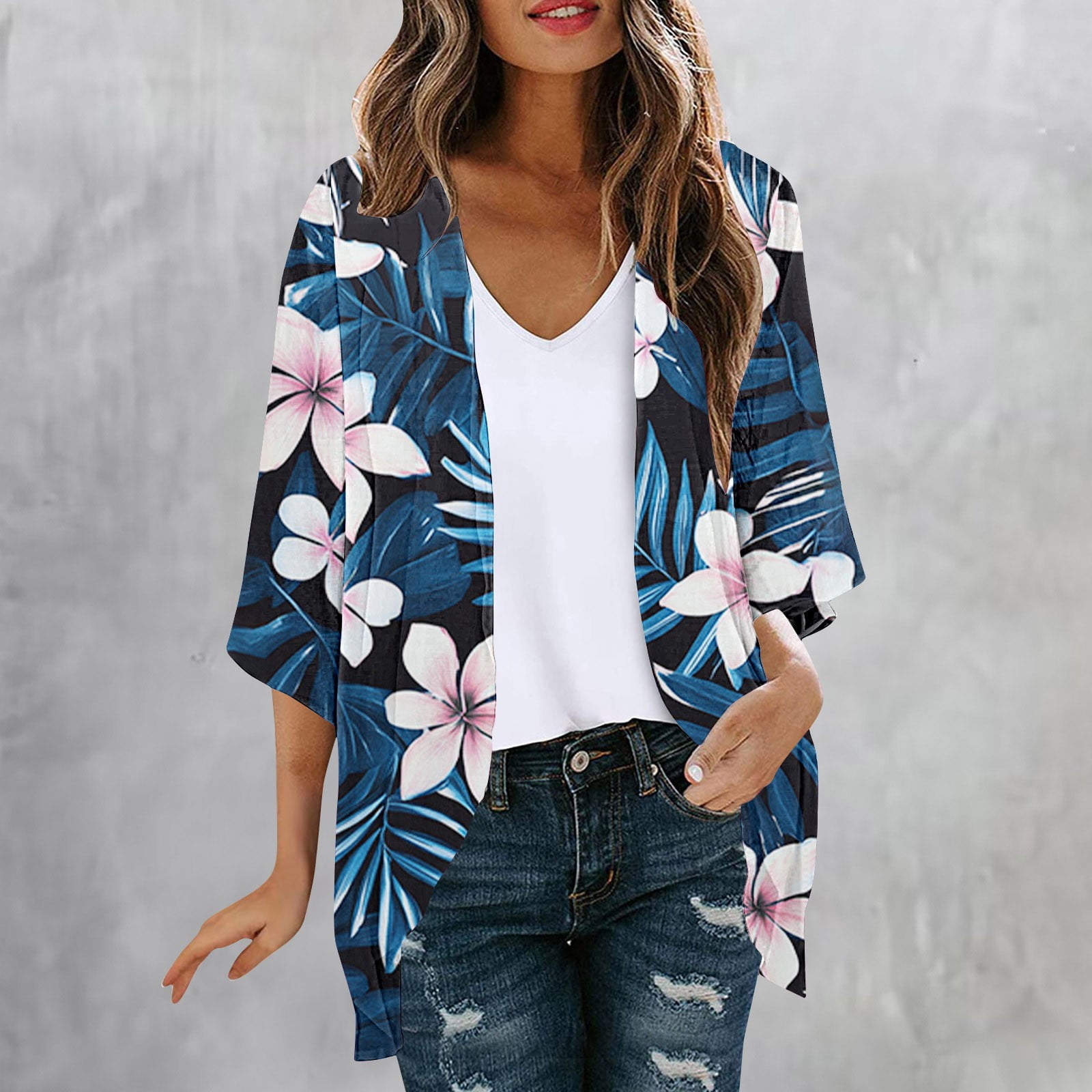Brqkzdu Floral Kimonos for Women Puff Sleeve Open Front Chiffon ...