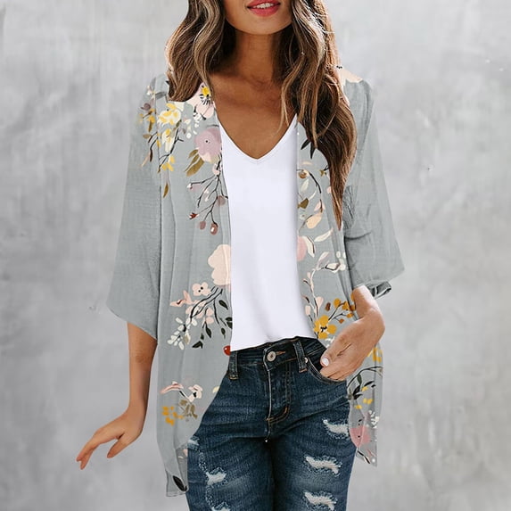 Brqkzdu Floral Kimonos for Women Puff Sleeve Open Front Chiffon ...