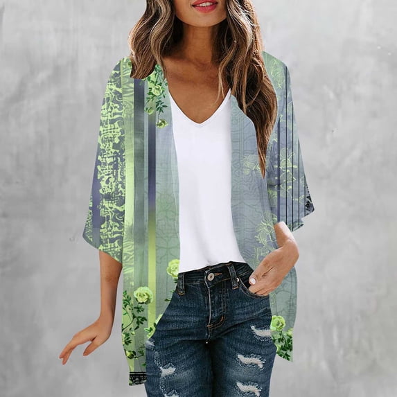 Brqkzdu Lightweight Kimonos for Women Open Front Floral Printed Chiffon ...