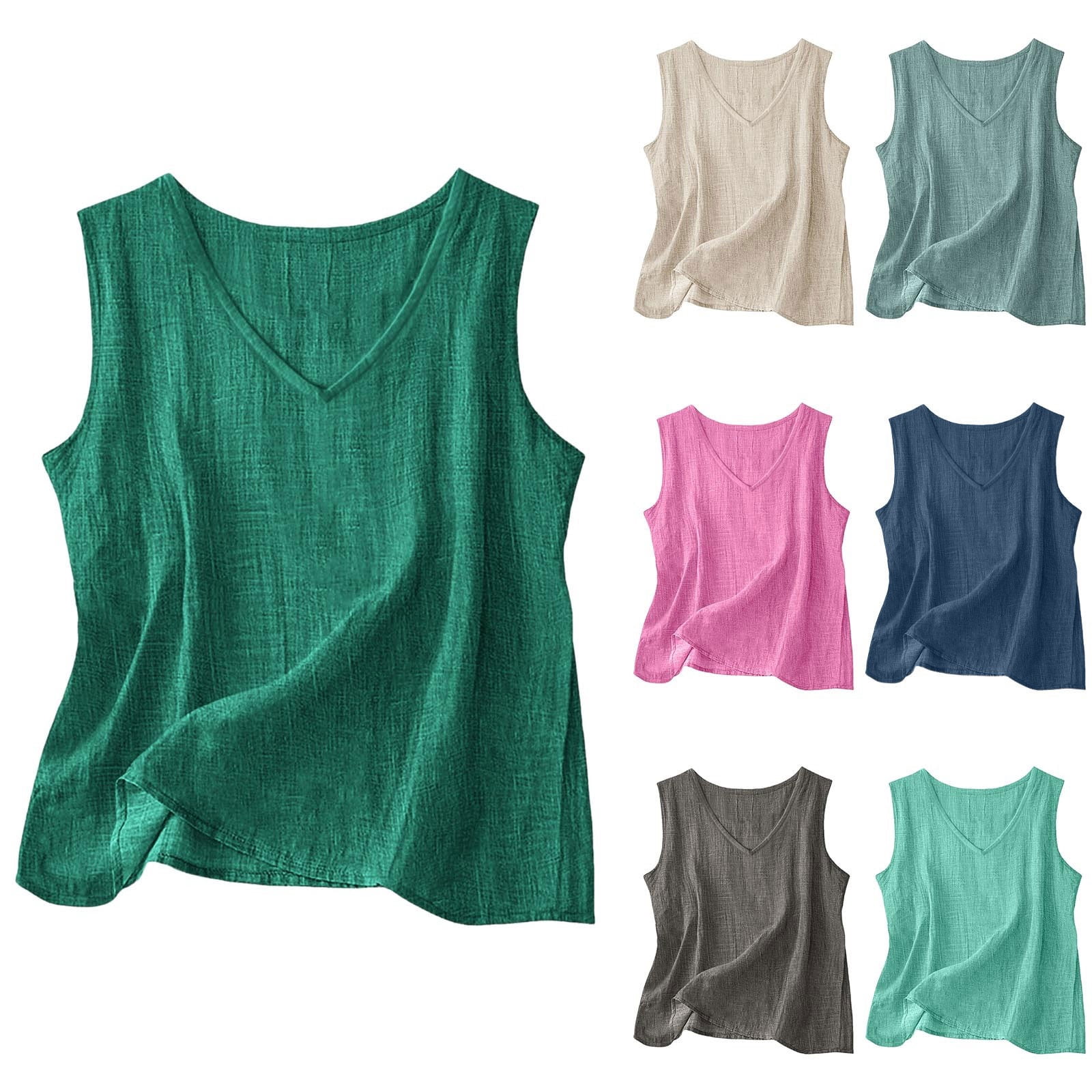 Brqkzdu Linen Tank Tops for Women V Neck Loose Fit Sleeveless Wide ...