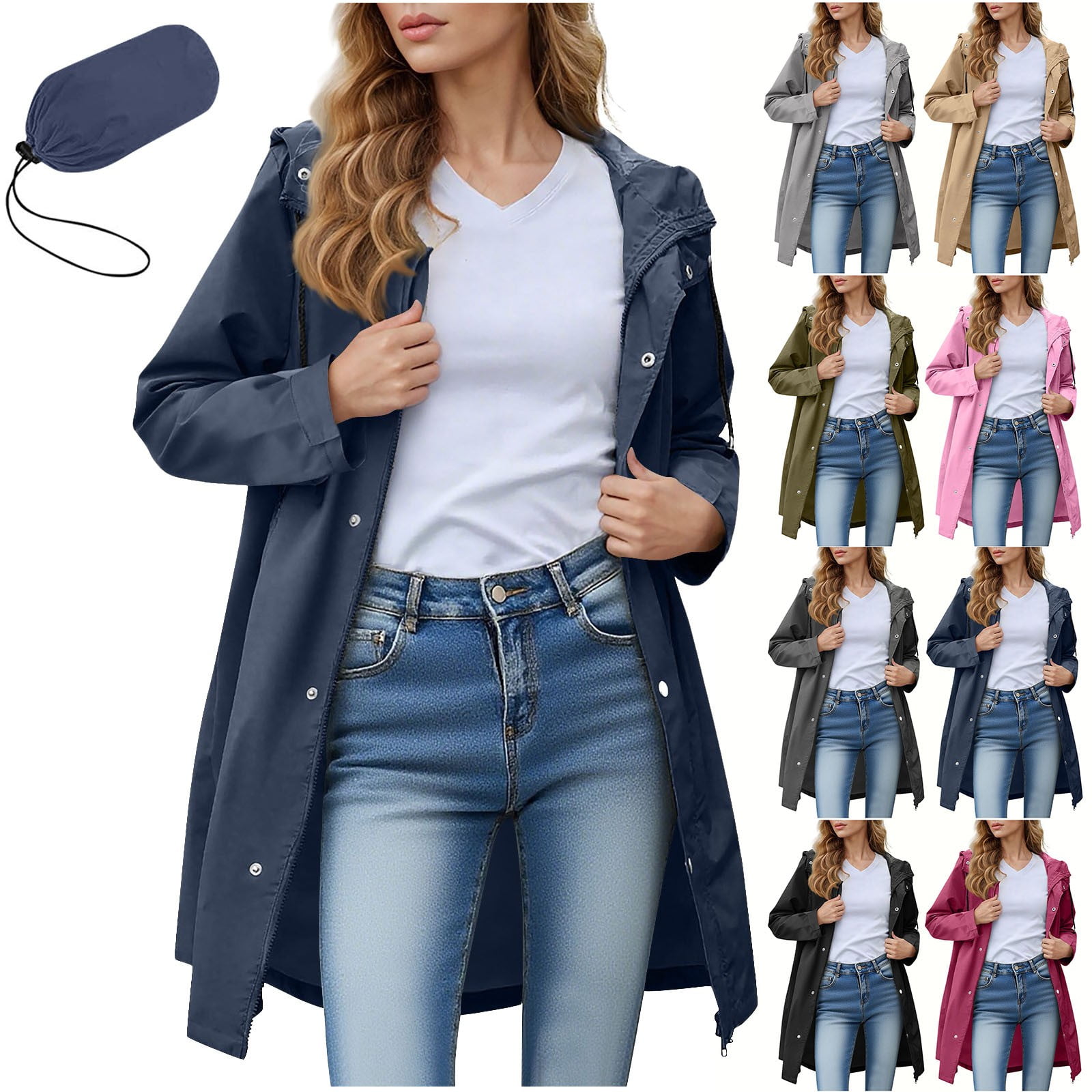 Brqkzdu Long Packable Rain Jacket with Hooded Waterproof Windbreaker ...