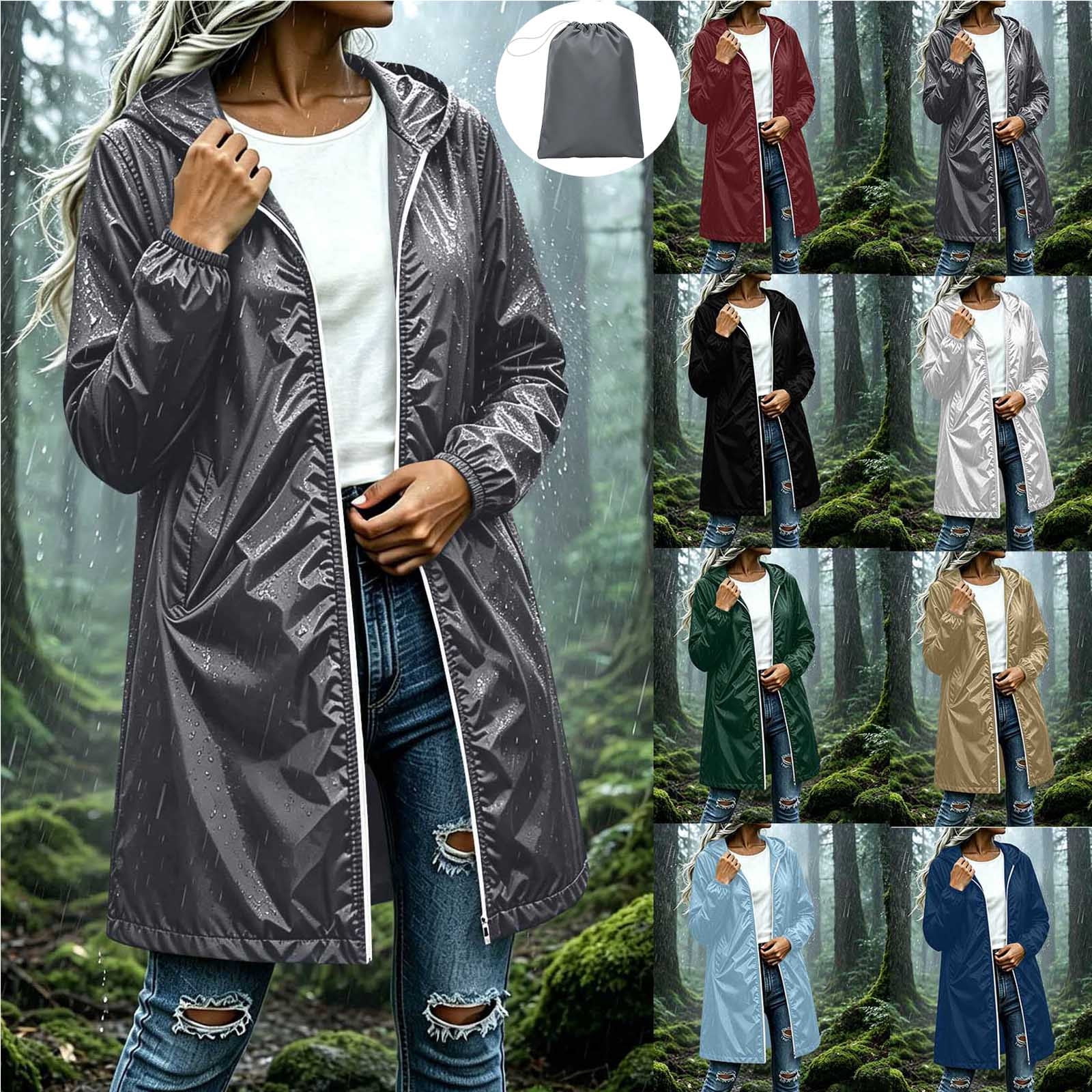 Brqkzdu Long Raincoats for Women Waterproof Lightweight Rain Jacket ...