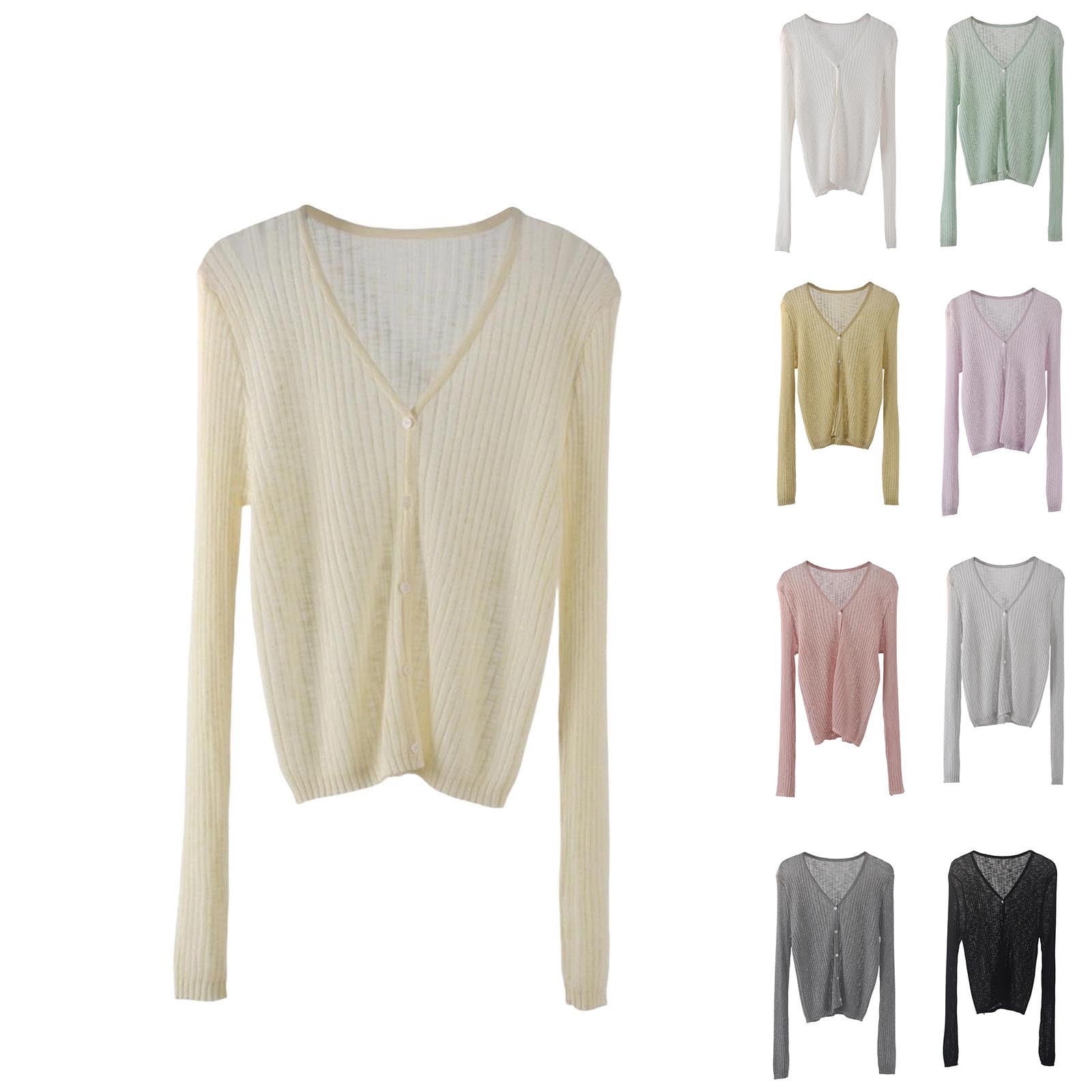 Brqkzdu Long Sleeve Knit Cardigans for Women Lightweight V Neck Button ...