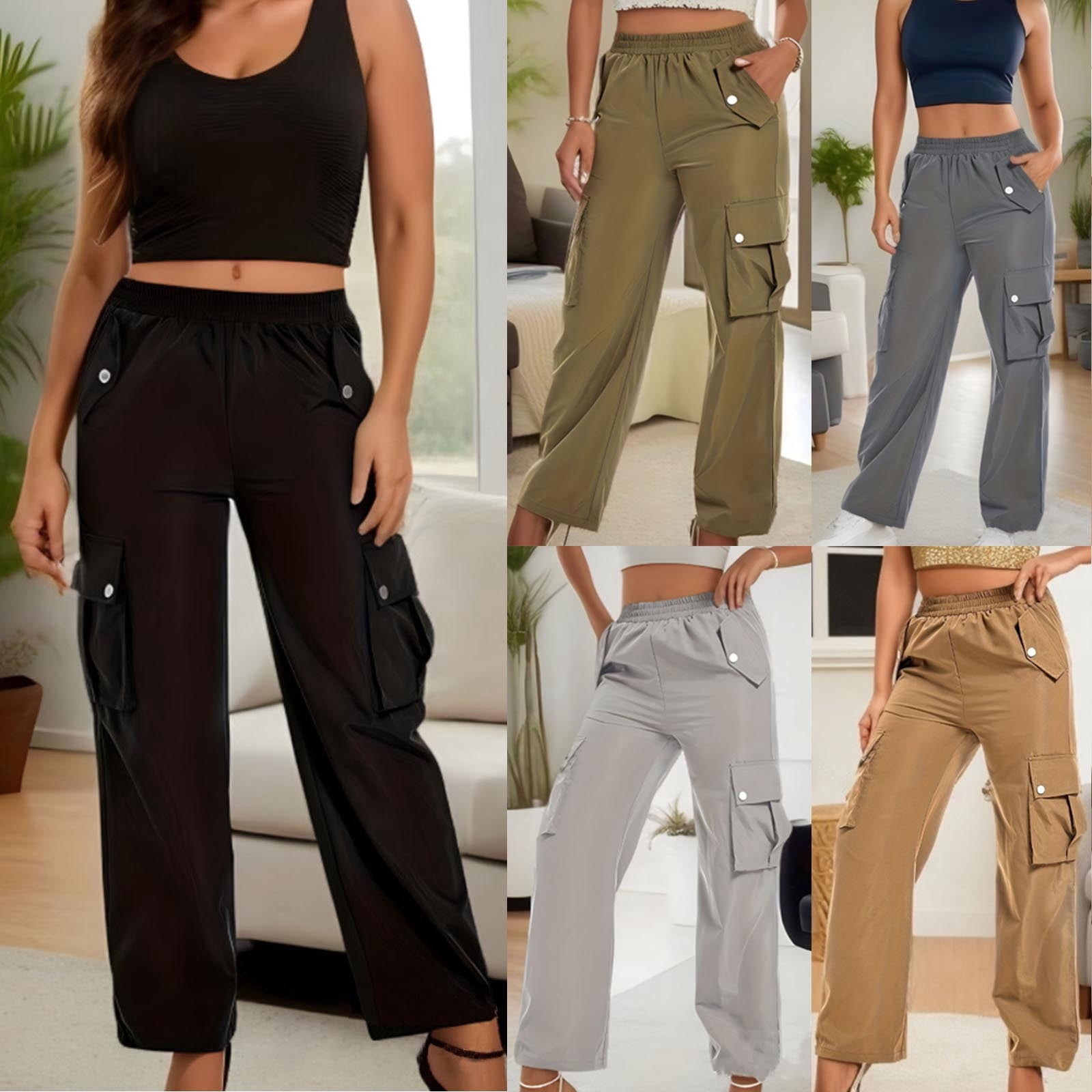 Brqkzdu Parachute Cargo Pants for Women Elastic Waist Hiking Pant ...