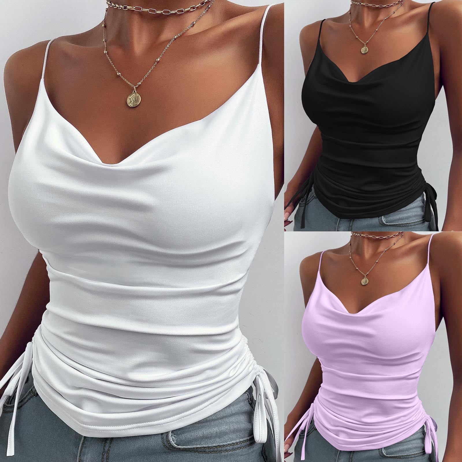 Brqkzdu Sleeveless Camisole Tank Tops for Womens Scoop Neck Slim Fitted ...