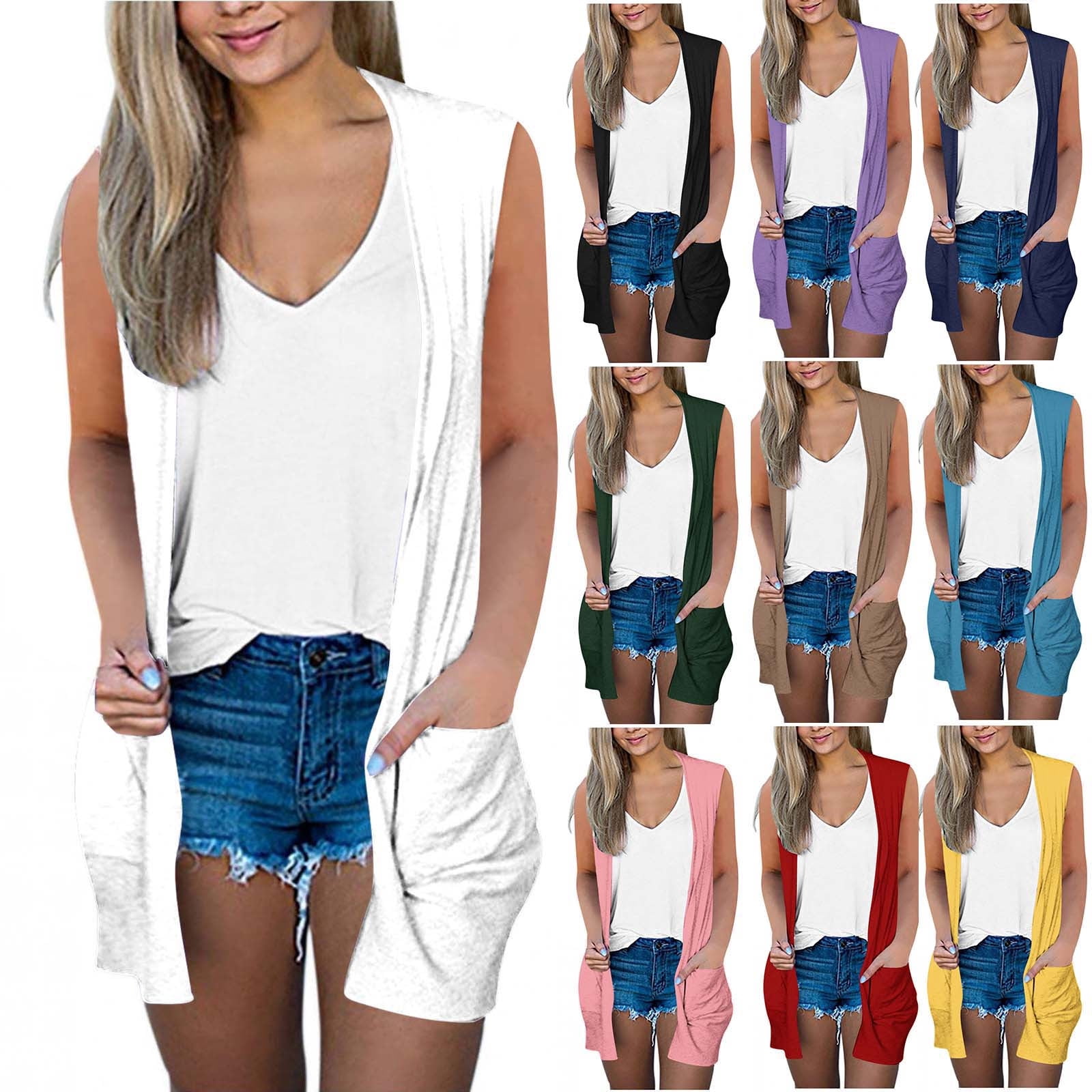 Brqkzdu Summer Sleeveless Long Cardigans for Women Lightweight Casual ...