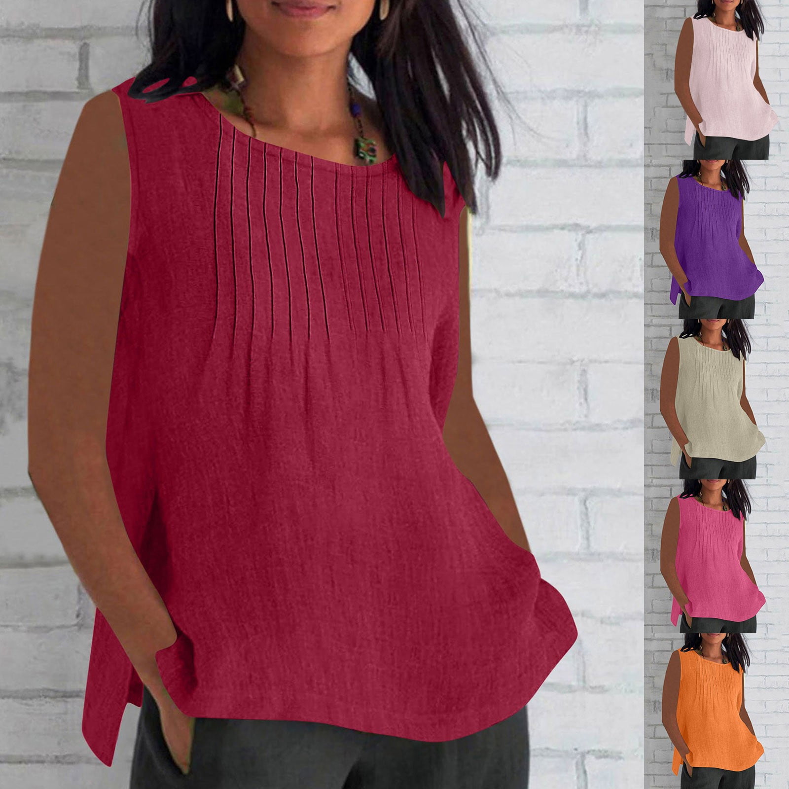 Brqkzdu Tank Tops for Women Summer Wide Strap Crew Neck Sleeveless ...