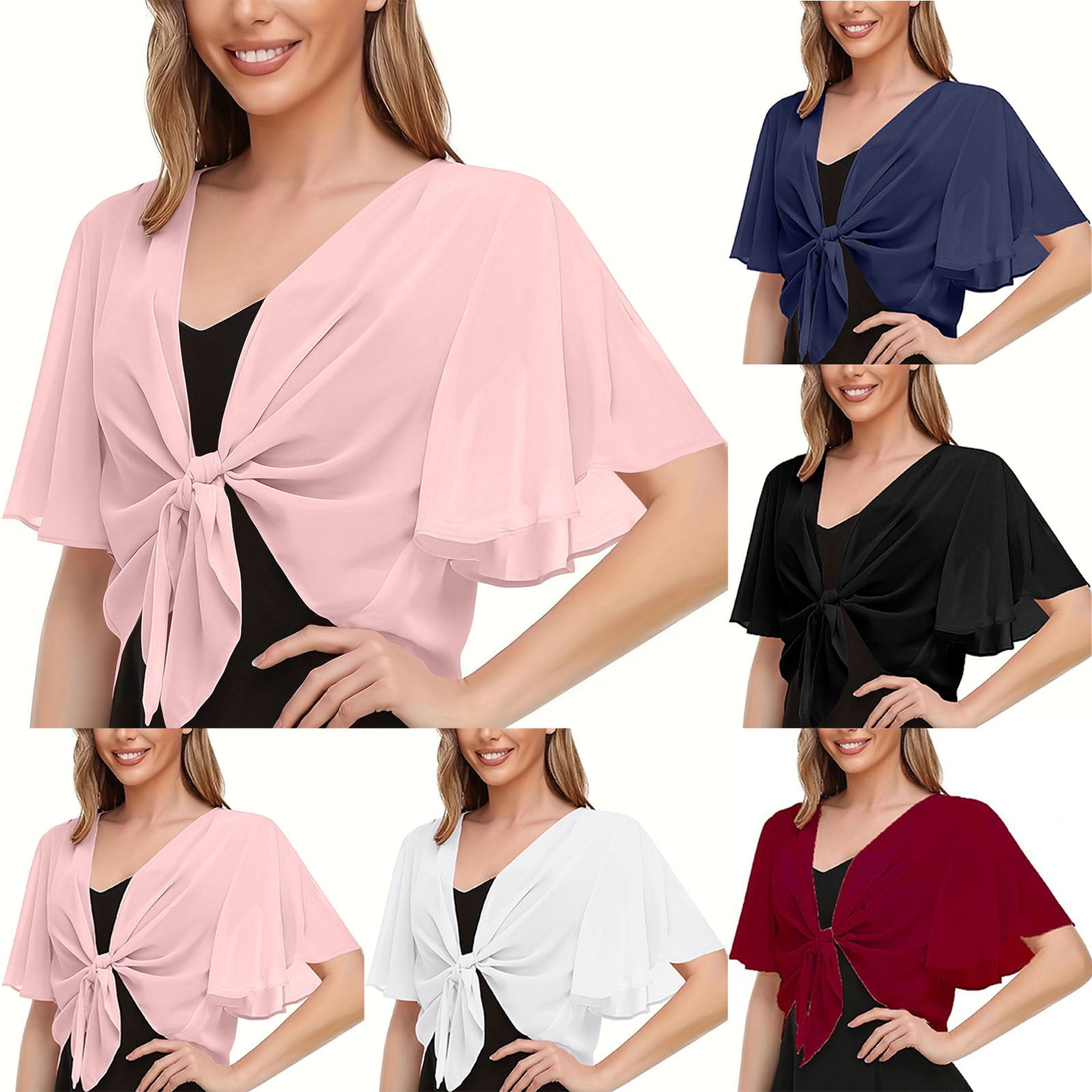 Brqkzdu Women Cropped Bolero Shrug Open Front Tie Ruffle Short Sleeve ...