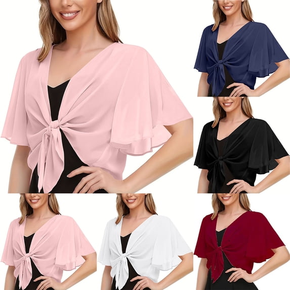 Brqkzdu Women Cropped Bolero Shrug Open Front Tie Ruffle Short Sleeve ...