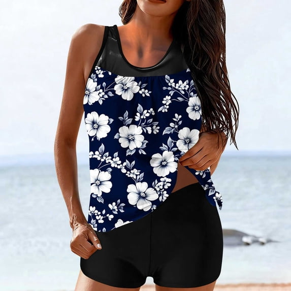 Brqkzdu Women Tankini Swimsuits 2 Piece Bathing Suits Floral Print ...