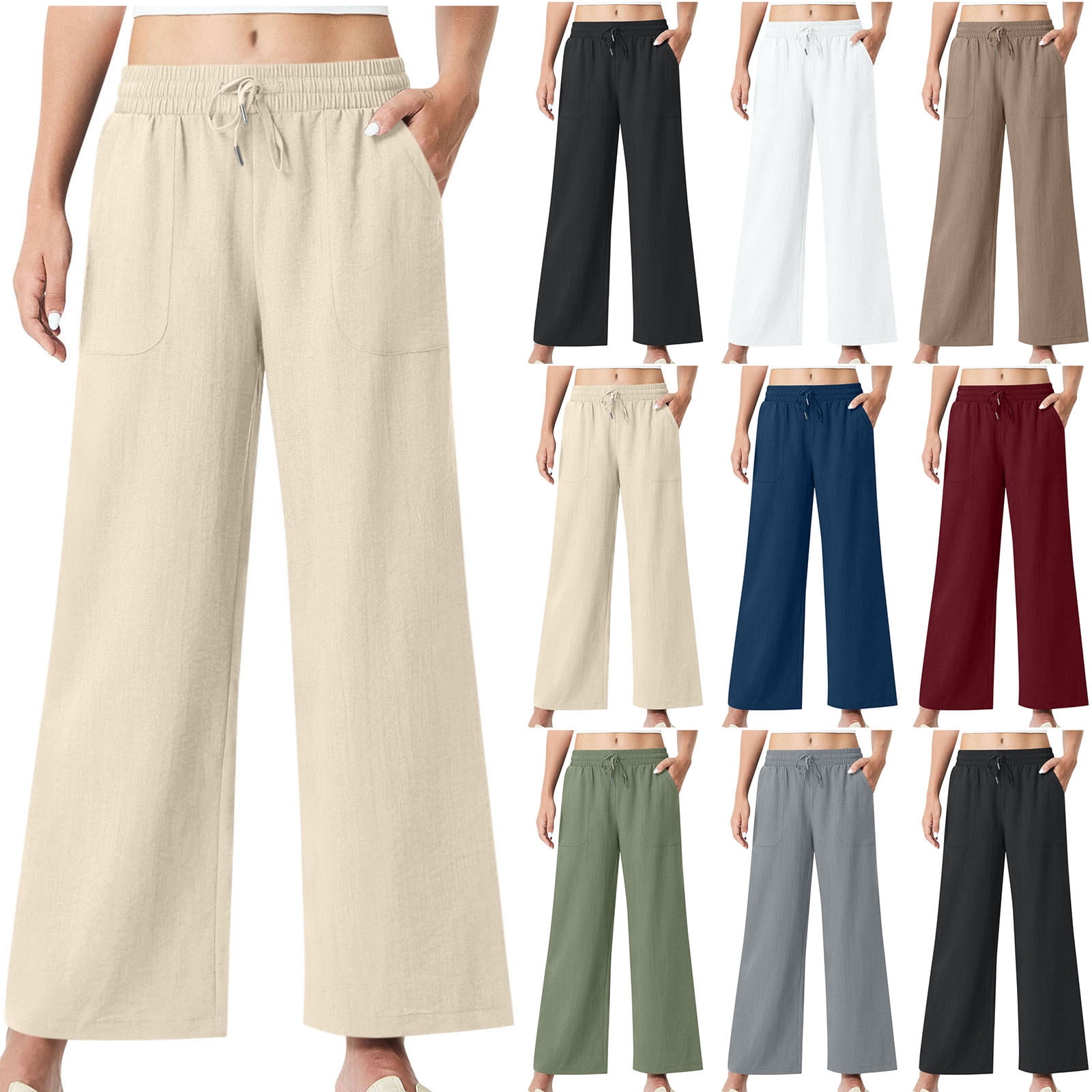 Brqkzdu Women's Lounge Pant Elastic Waist Drawstring Wide Leg Pants ...