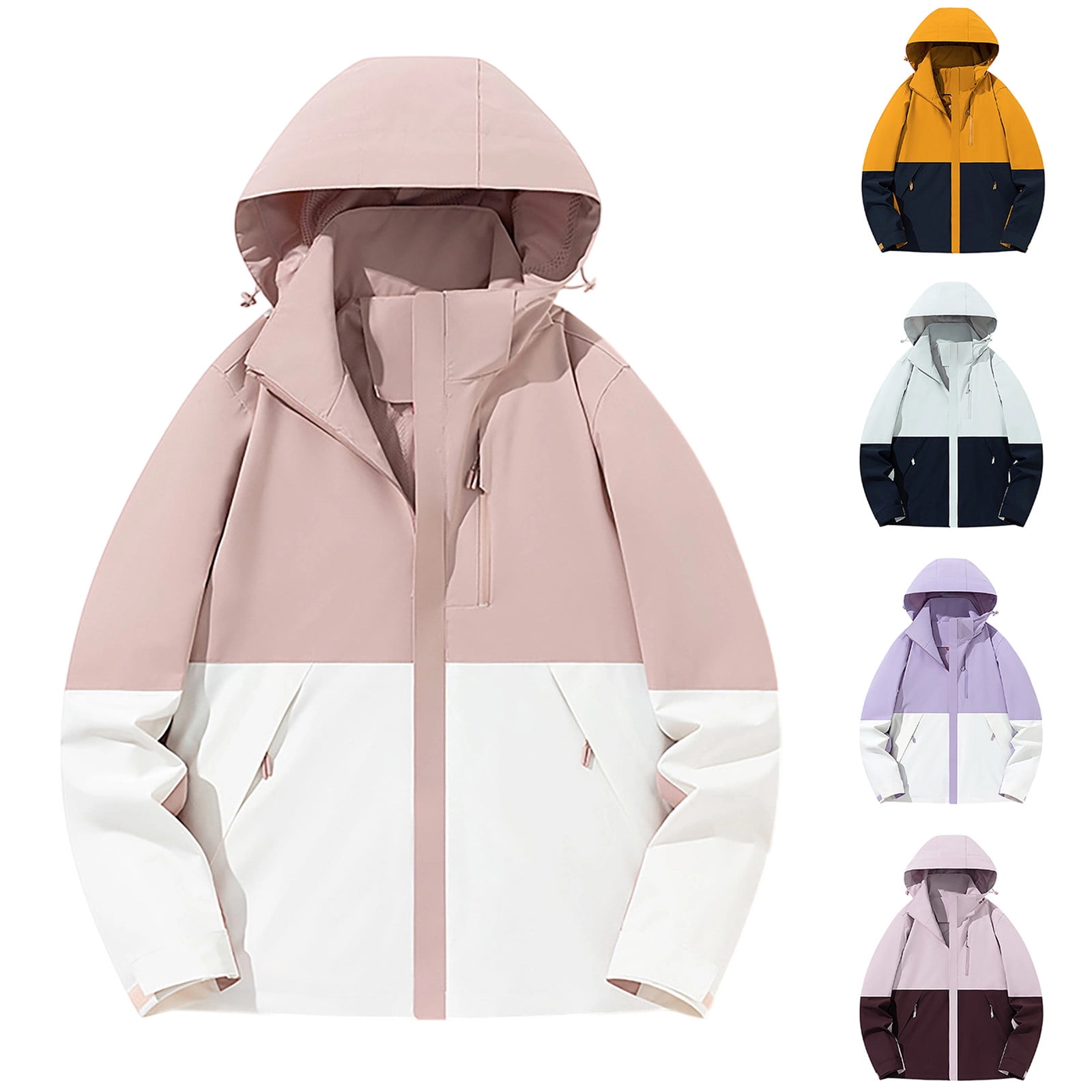 Brqkzdu Women's Raincoats Lightweight Waterproof Color Block Hooded ...