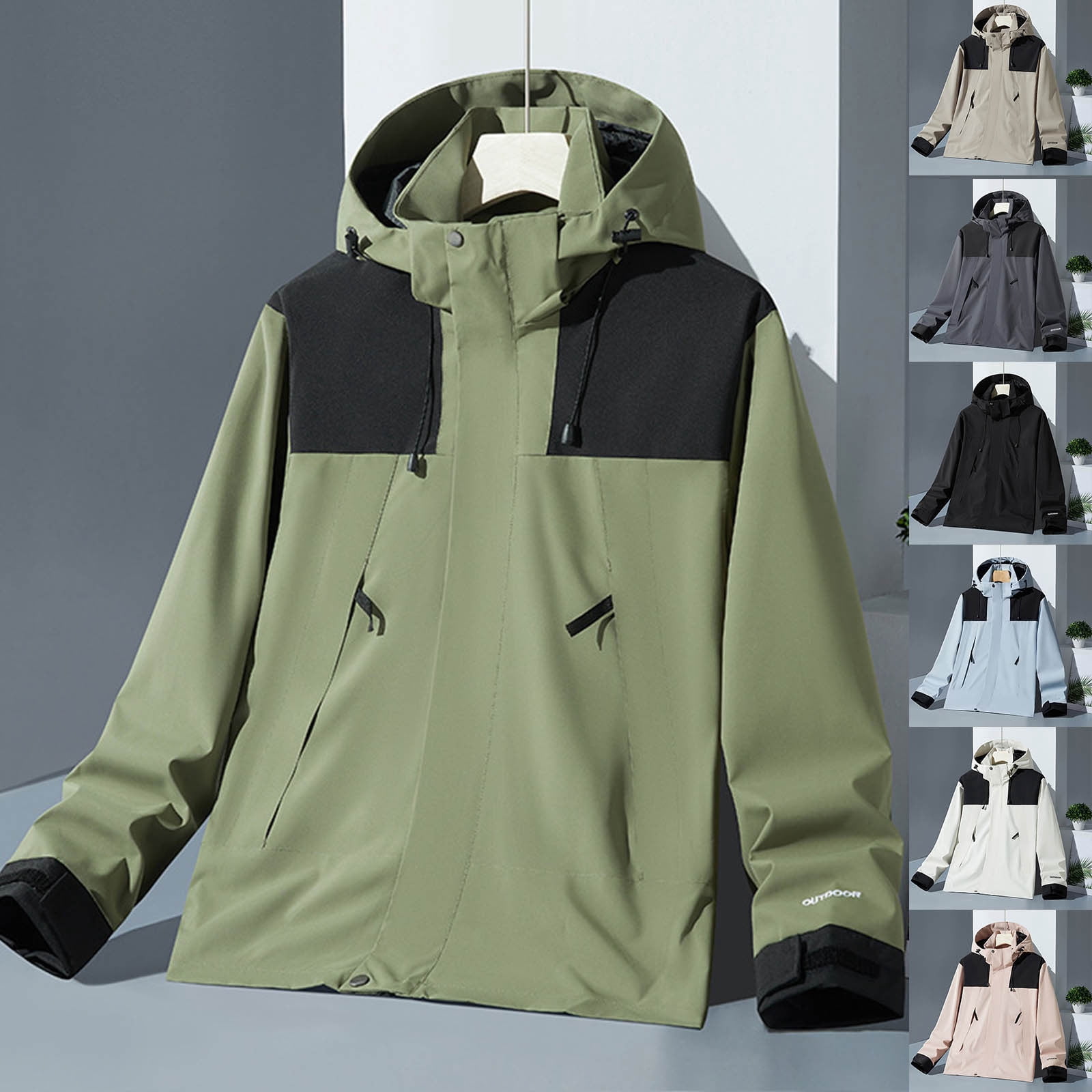 Brqkzdu Women's Raincoats Lightweight Waterproof Color Block Hooded ...