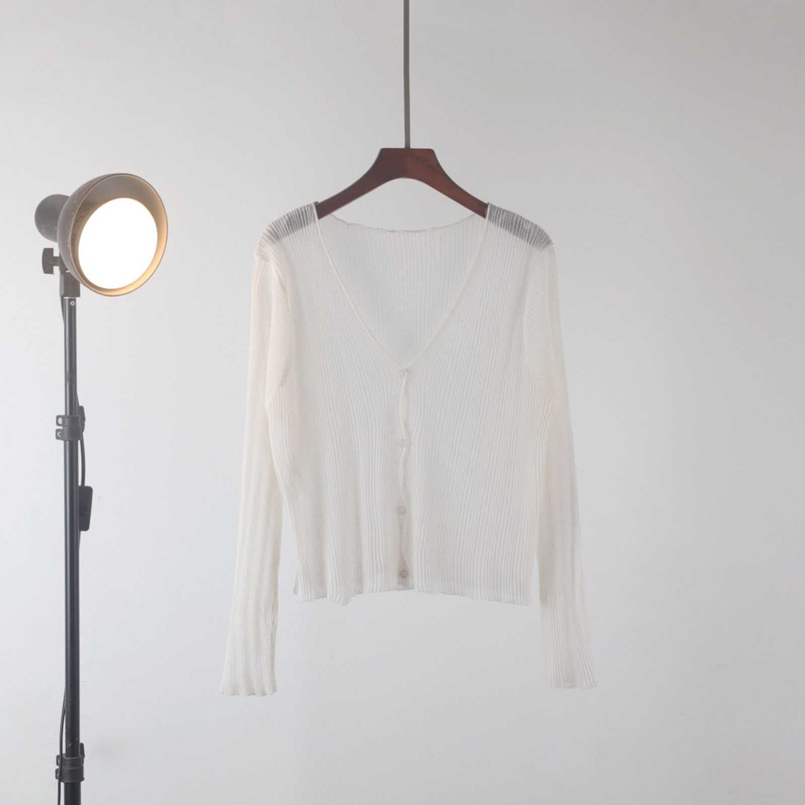 Brqkzdu Women's Sheer V-Neck Cardigan Long Sleeve Button Down Knit ...