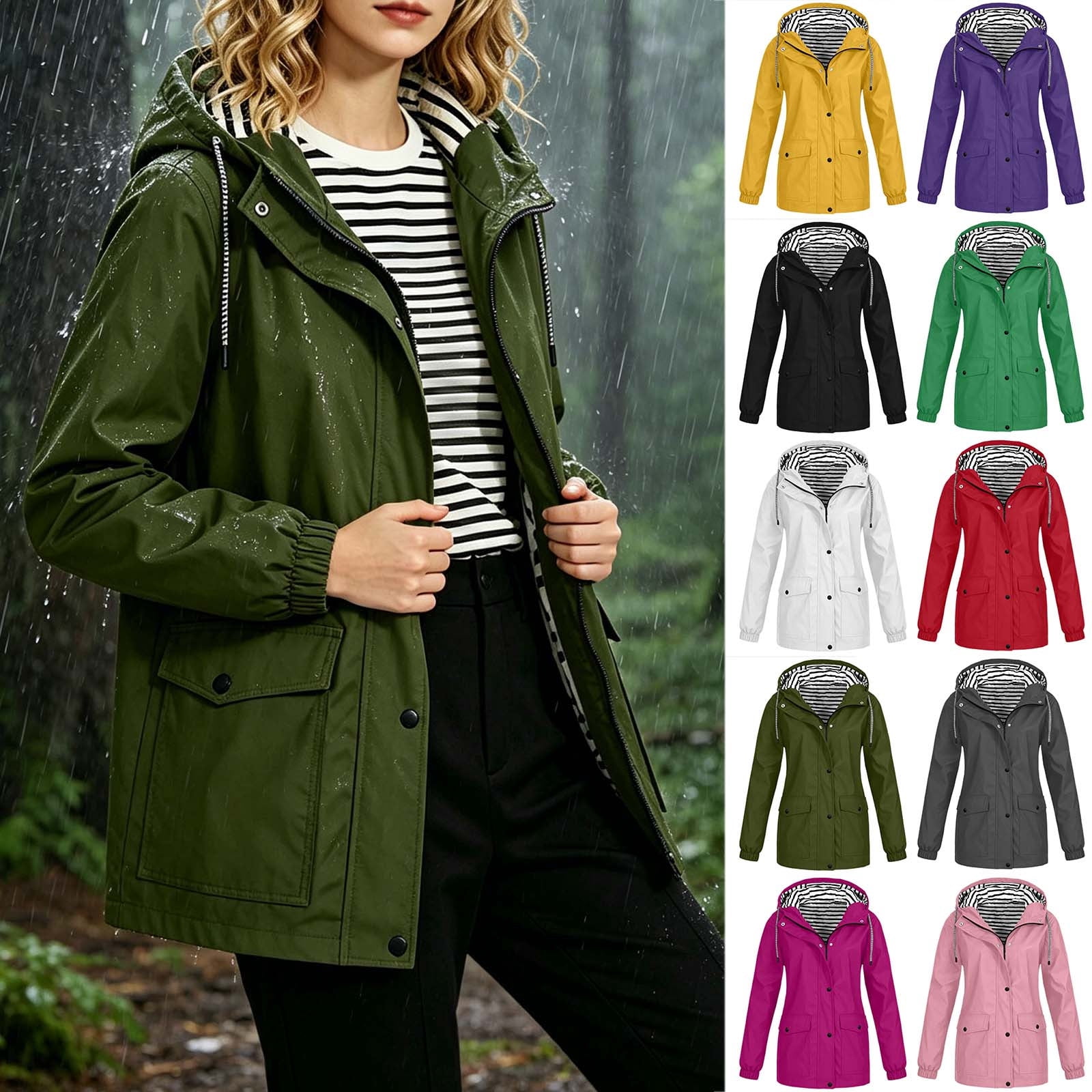 Brqkzdu Women's Waterproof Raincoat Lightweight Hooded Rain Jacket ...