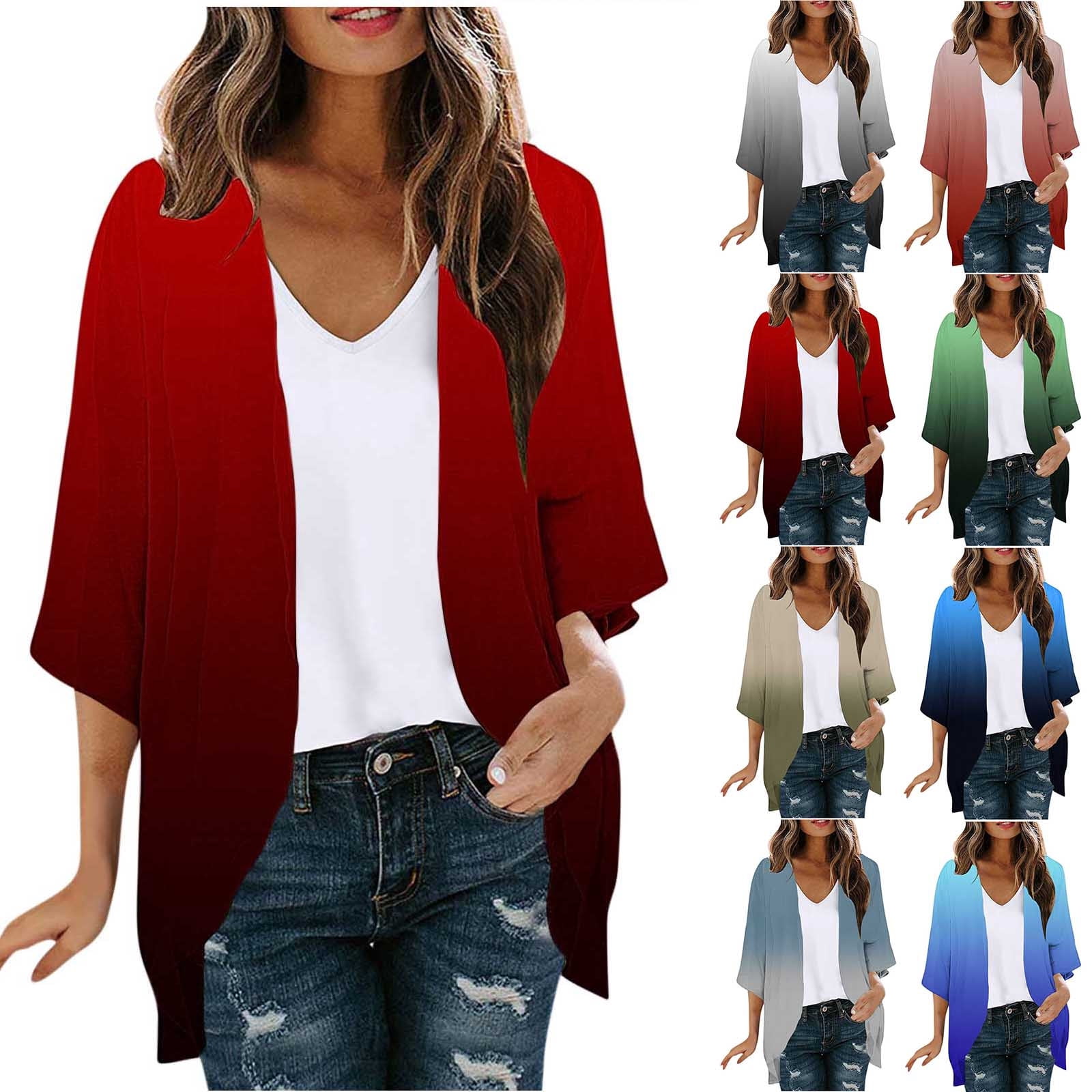 Brqkzdu Womens Cardigan 3/4 Sleeve Open Front Gradient Lightweight ...