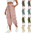 Brqkzdu Womens Parachute Capri Pants Elastic High Waist Drawstring ...