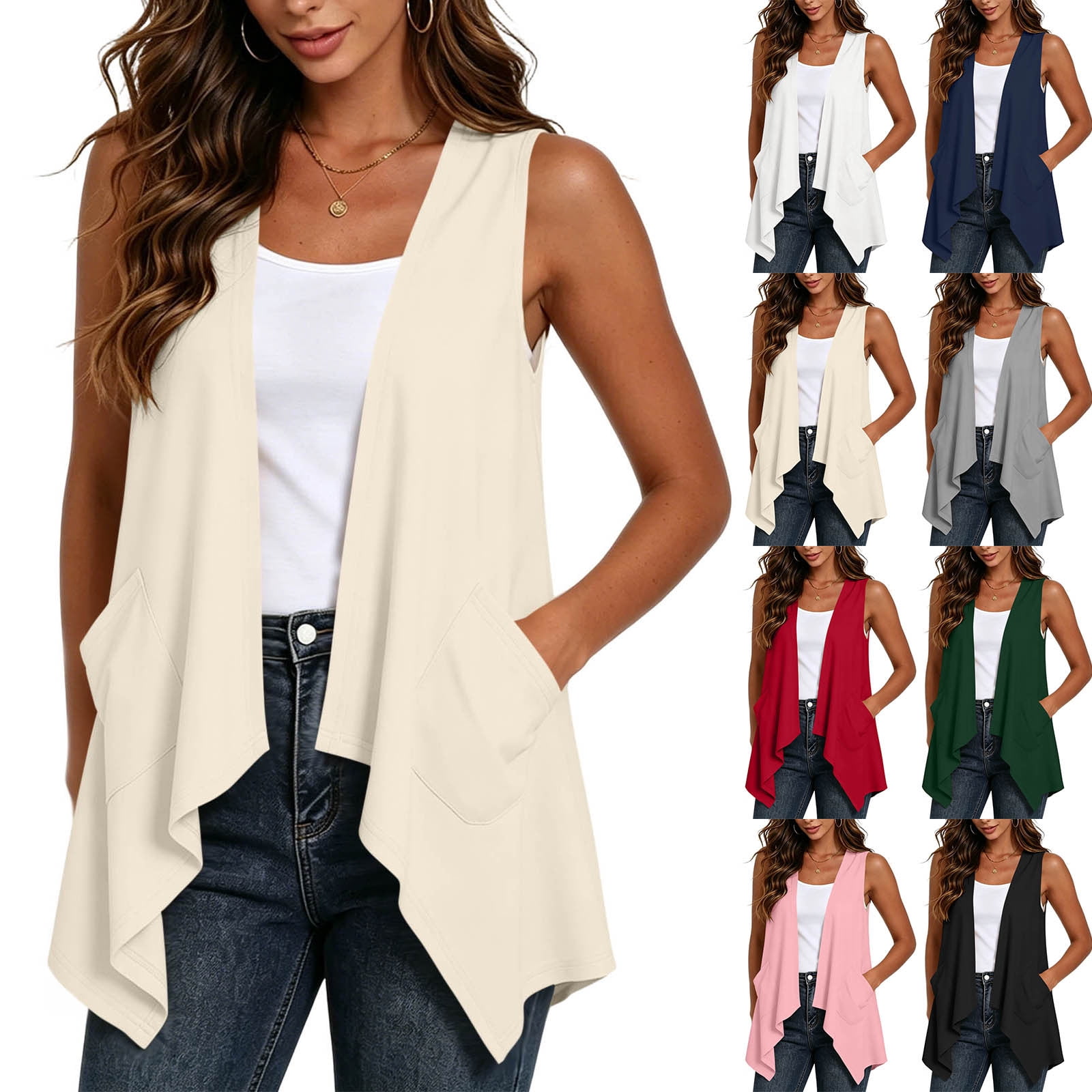 Brqkzdu Womens Sleeveless Cardigan Lightweight Open Front Draped Loose ...