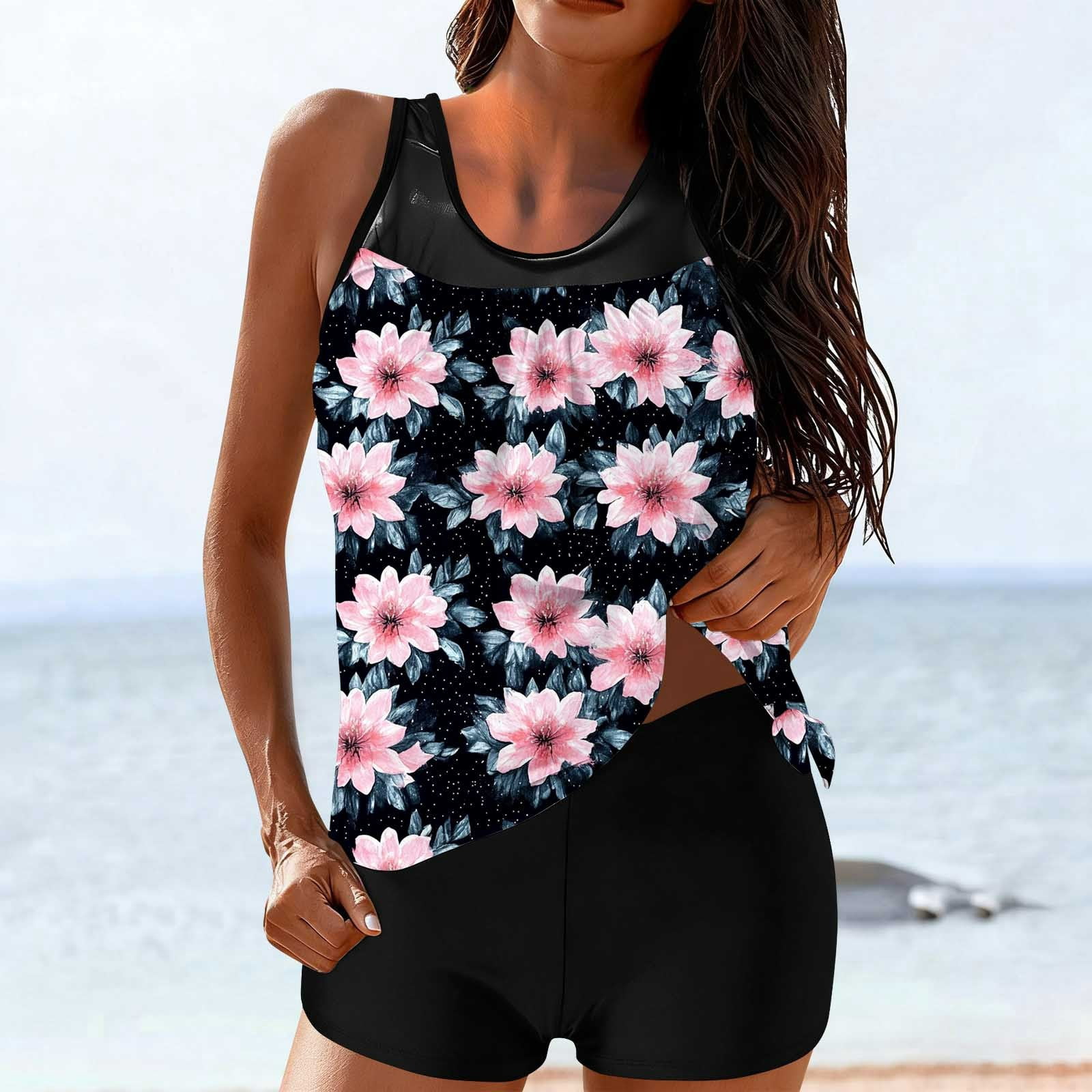 Brqkzdu Womens Tankini Swimsuits High Waisted Conservative 2 Piece ...