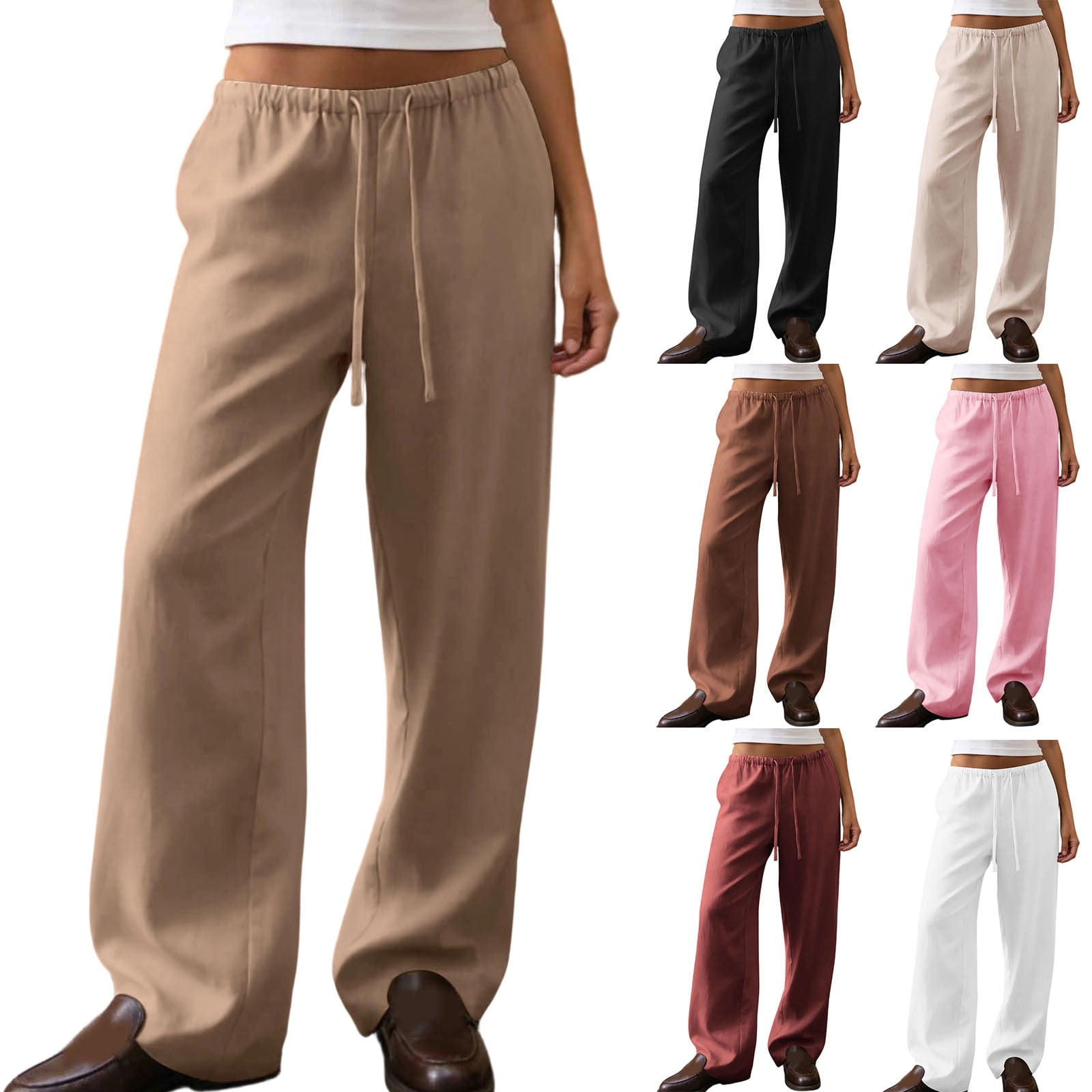 Brqkzdu Womens Wide Leg Elastic Waist Drawstring Palazzo Pants Loose ...