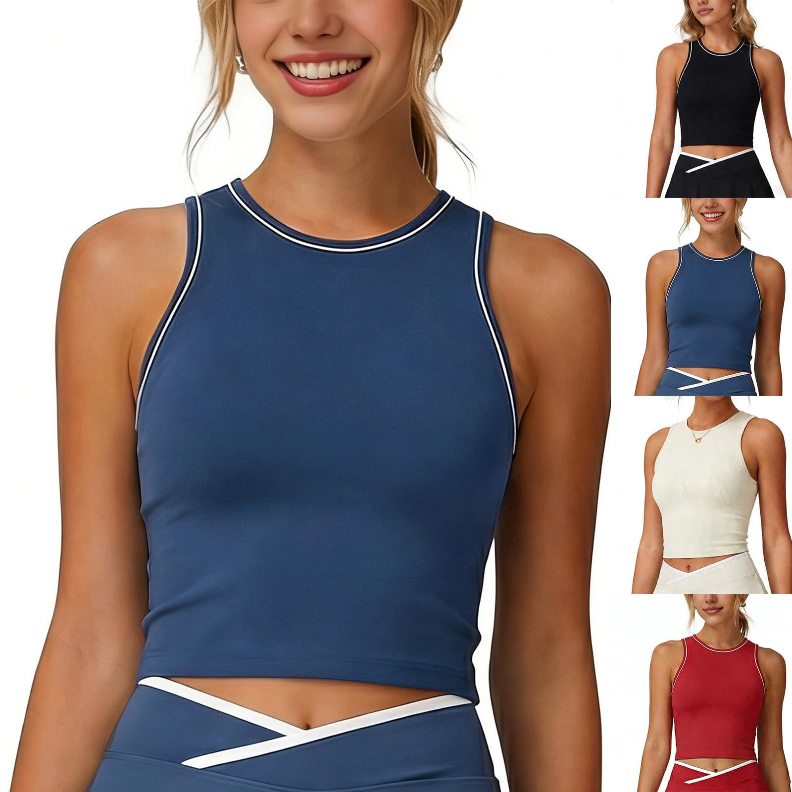 Brqkzdu Workout Cropped Tank Tops Women Crew Neck Breathable Sleeveless ...