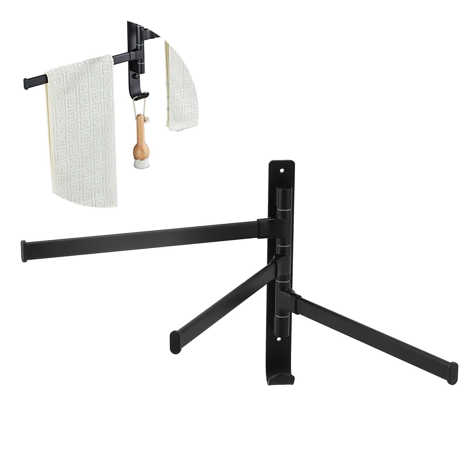 Brrnoo 3 Poles Rotating Towel Rack Wall Mount Drying Rack Folding ...