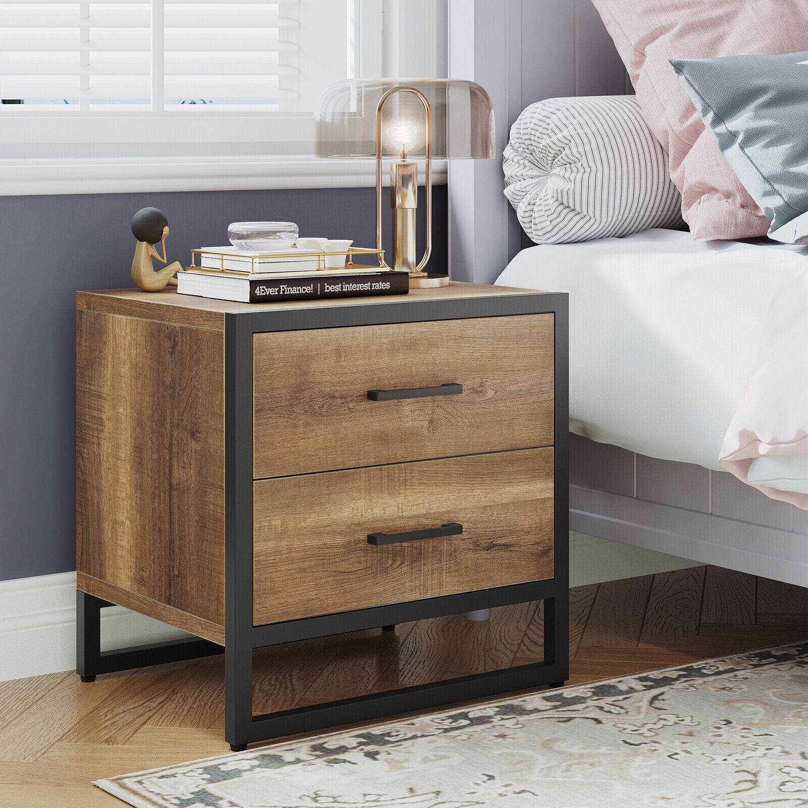 Brtye 2 Drawers Nightstand, End Side Table with Stroage for Small Space ...