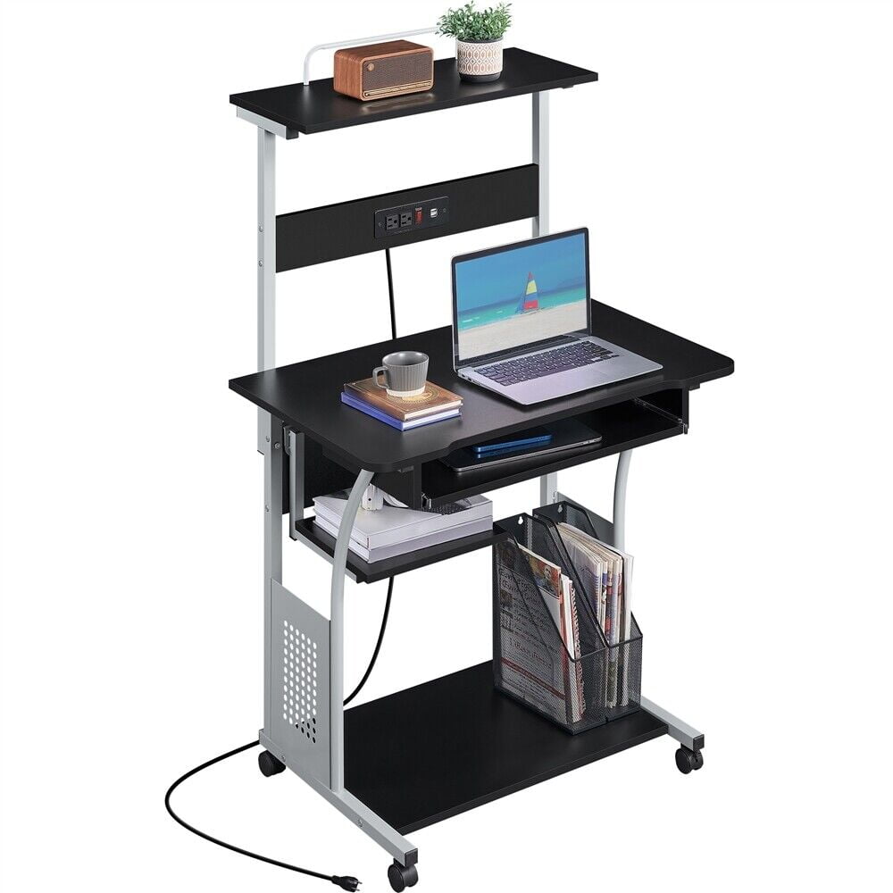 Brtye 3 Tiers Rolling Computer Desk with Keyboard Tray and Printer ...