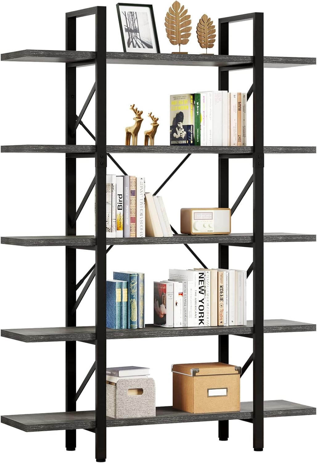 Brtye 5 Tier Bookshelf, Freestanding 5 Shelf Bookcases and Bookshelves ...