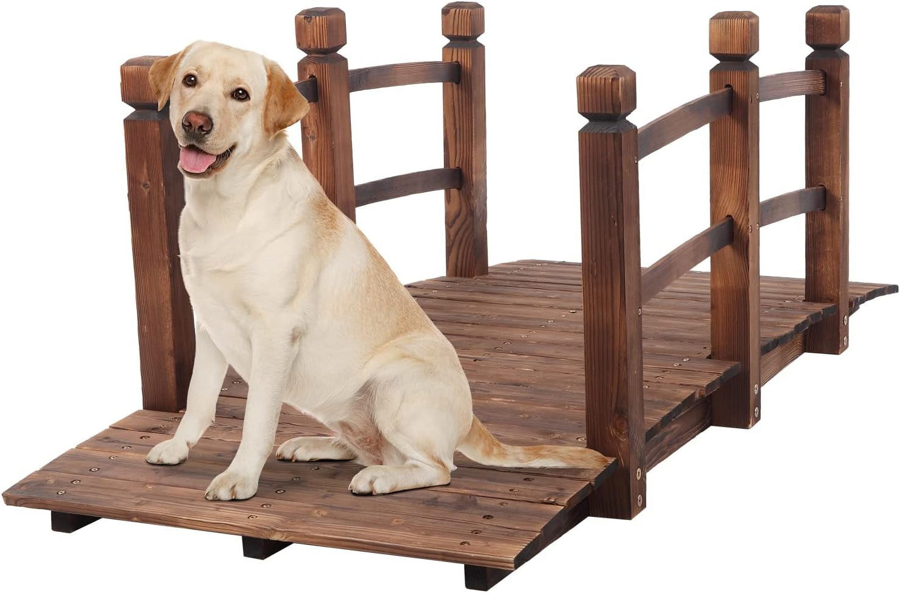 Brtye 5 ft Garden Bridge, Classic Wooden Arch with Safety Rails Stained ...