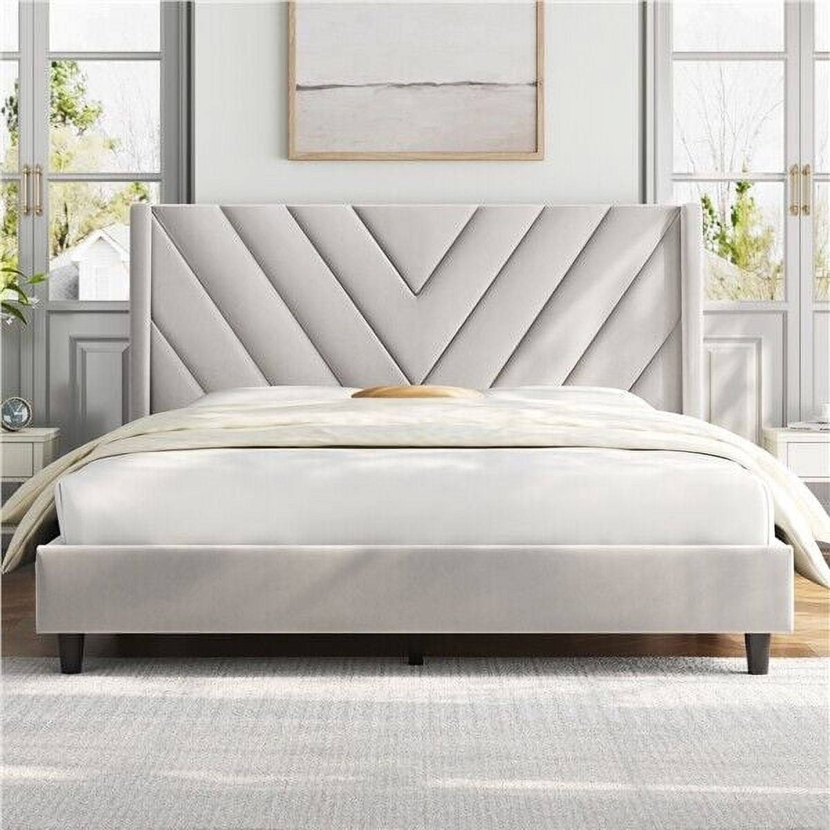 Brtye Bed Frame Upholstered Platform Bed with Wing Side/Wooden Slat ...