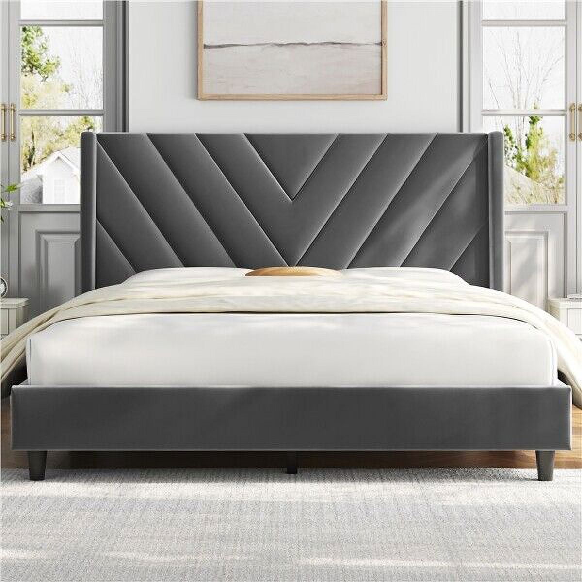 Brtye Bed Frame Upholstered Platform Bed with Wing Side/Wooden Slat ...