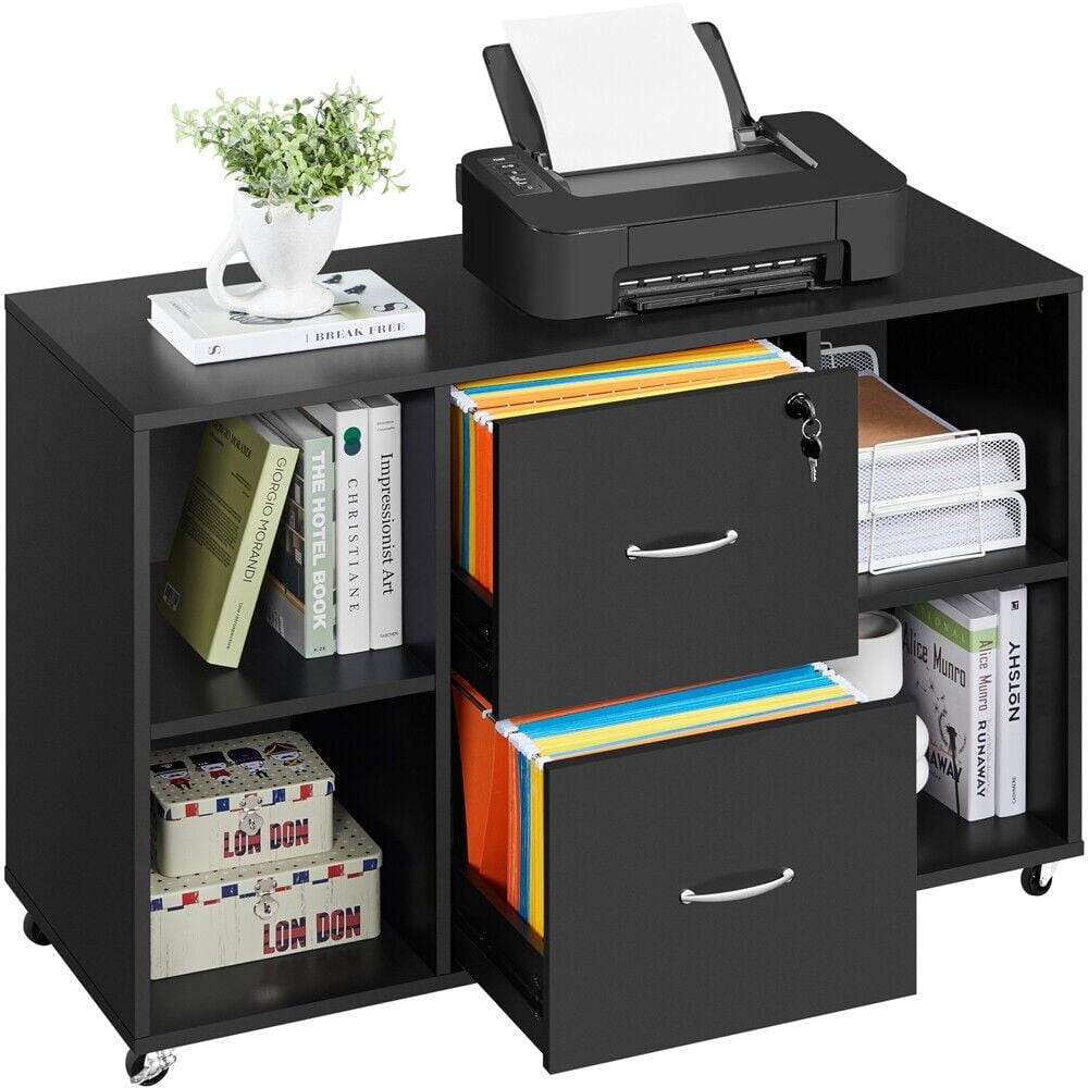 Brtye Black File Cabinet Large Mobile Storage Lateral Filing Cabinet ...