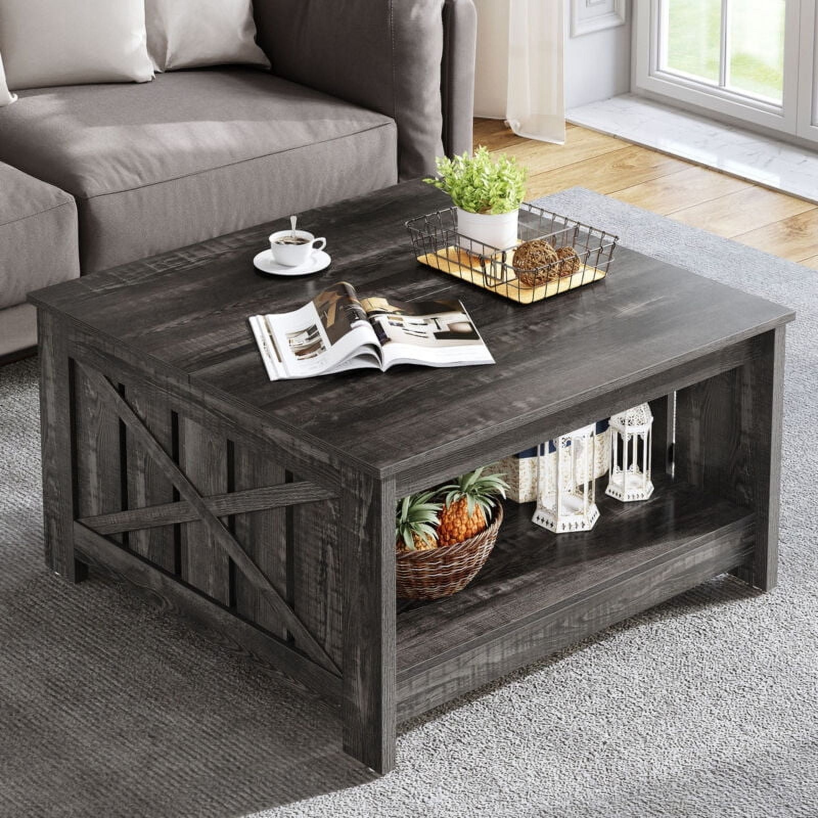Brtye Coffee Table Farmhouse Coffee Table with Storage Rustic Wood ...