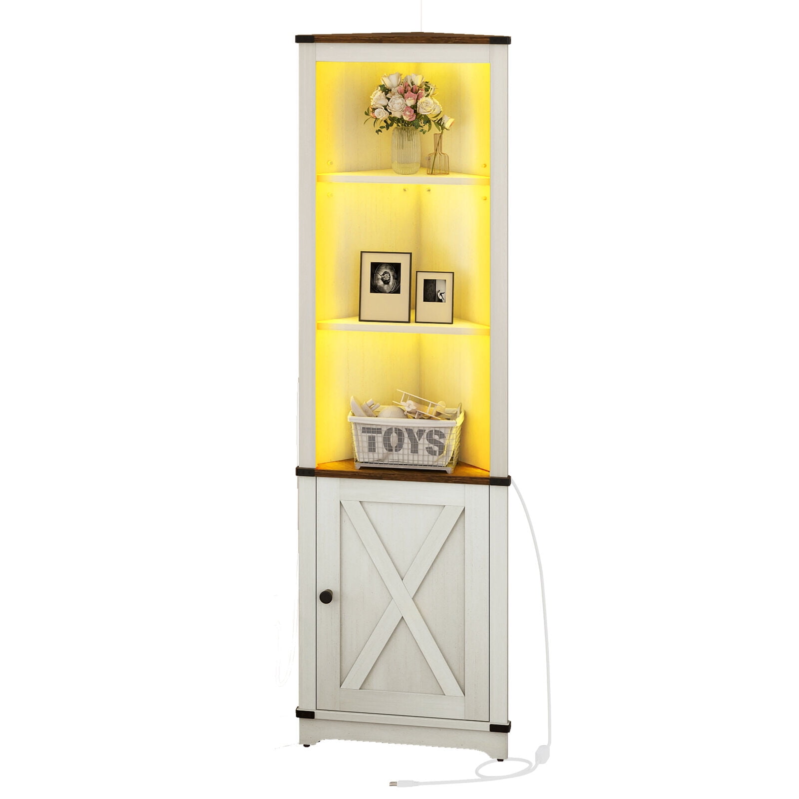 Brtye Corner Storage Cabinet with LED Light, Farmhouse Tall Corner ...