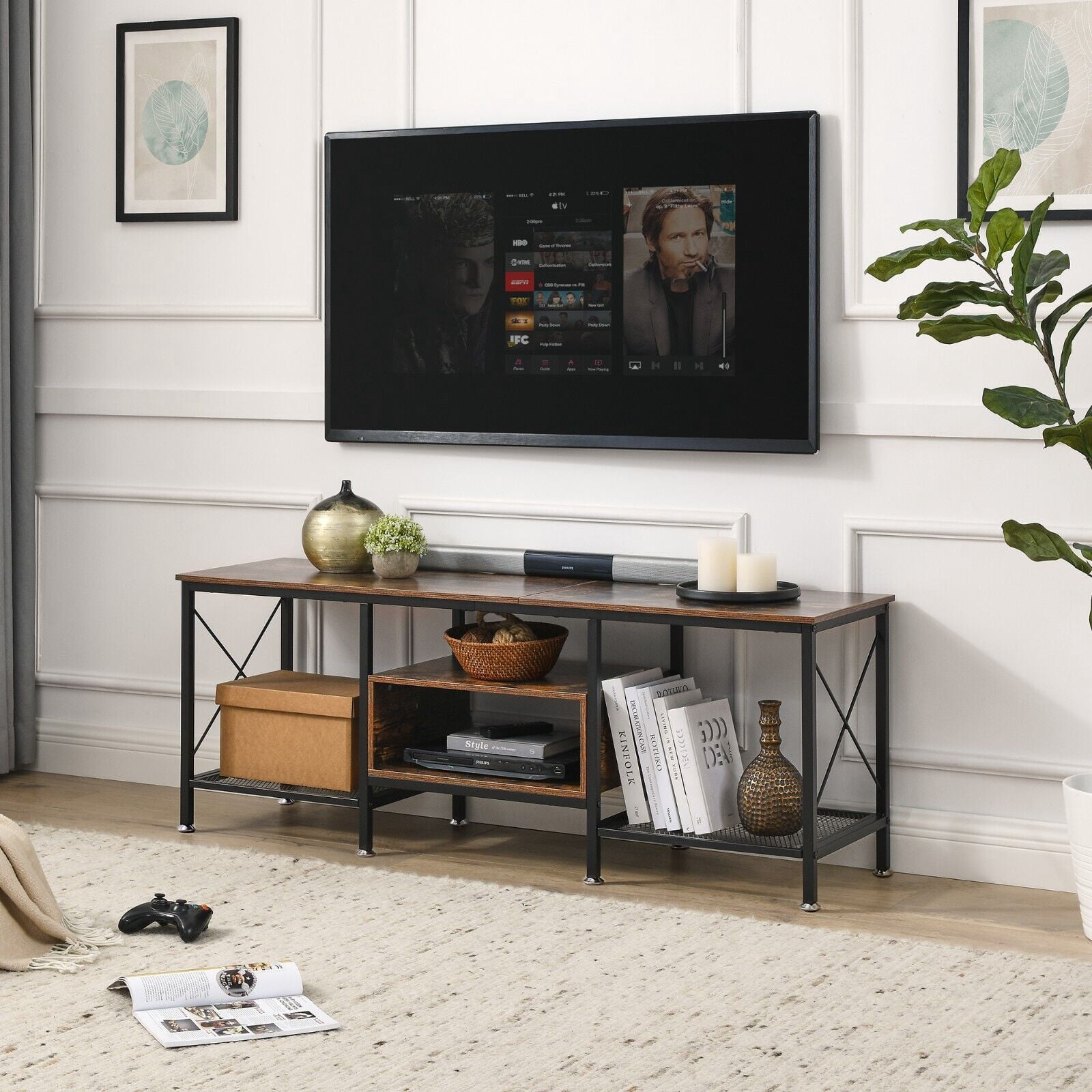 Brtye Industrial TV Stand Television Cabinet 3-Tier Console with Open ...
