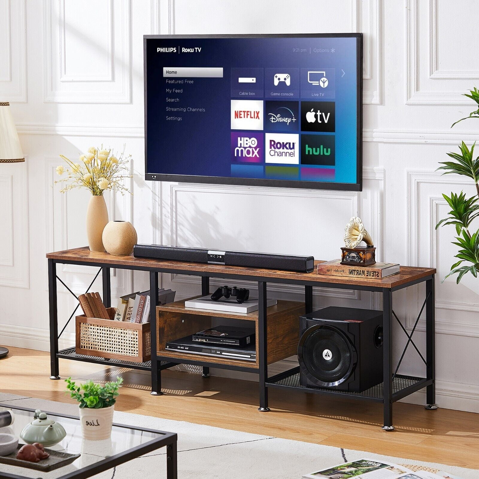 Brtye Industrial TV Stand Television Cabinet 3-Tier Console with Open ...