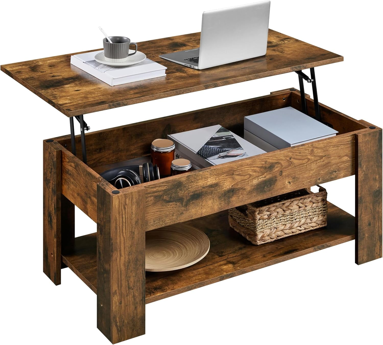 Brtye Lift Top Coffee Table with Hidden Compartment and Storage Shelf ...