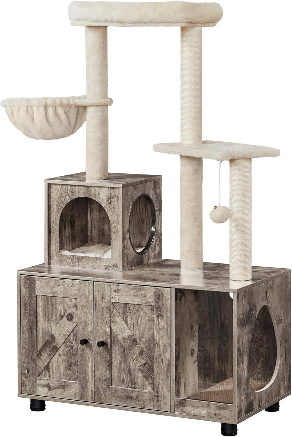 Brtye Litter Box Enclosure with Cat Tree, All-in-one Indoor Cat House w ...
