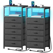 KASLANDI Robot Solid Wood Nightstand with LED Light, 360° Rotating ...