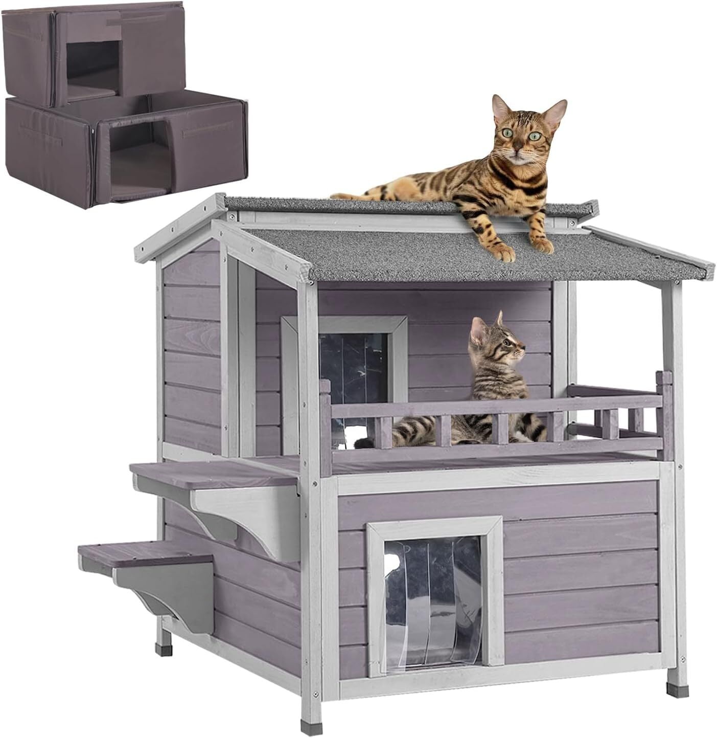 Brtye Outdoor Feral Cat House, Outside Cat Condos Two Story, Rainproof ...