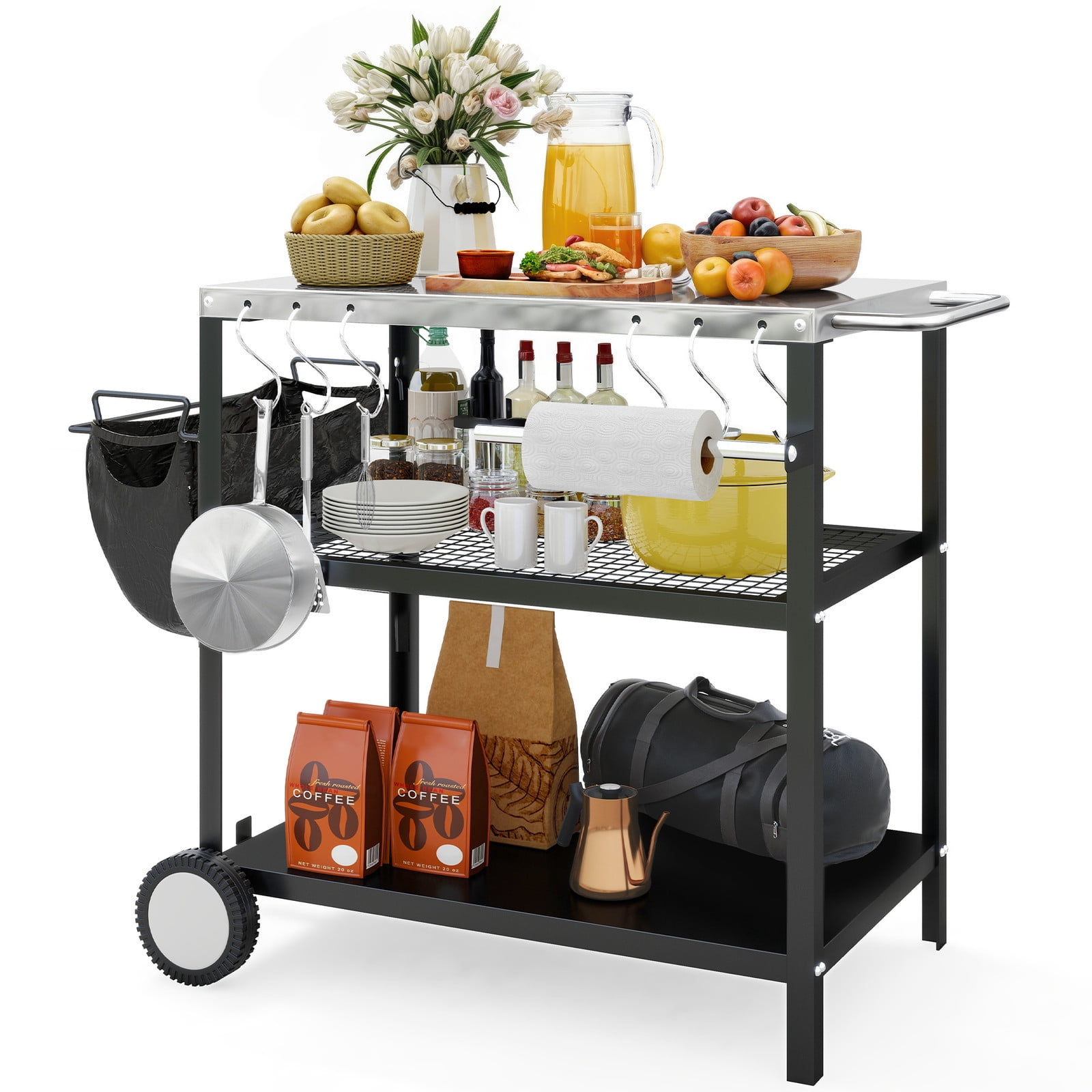 Brtye Outdoor Grill Cart with Satinless Steel Tabletop and Wheels ...