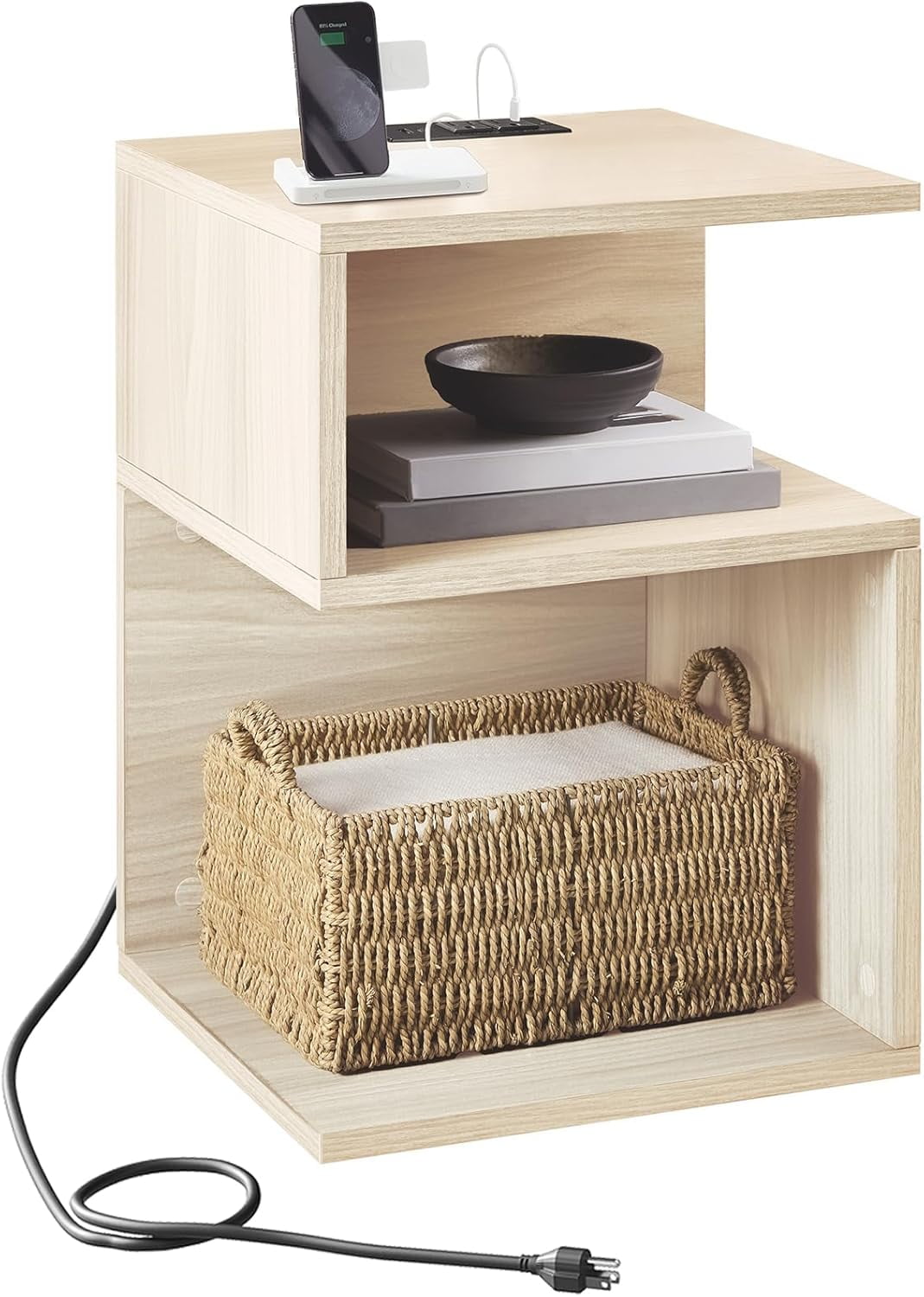 Brtye S Minimalist 3 Tier End Table with Fast Charging Station - USB C ...