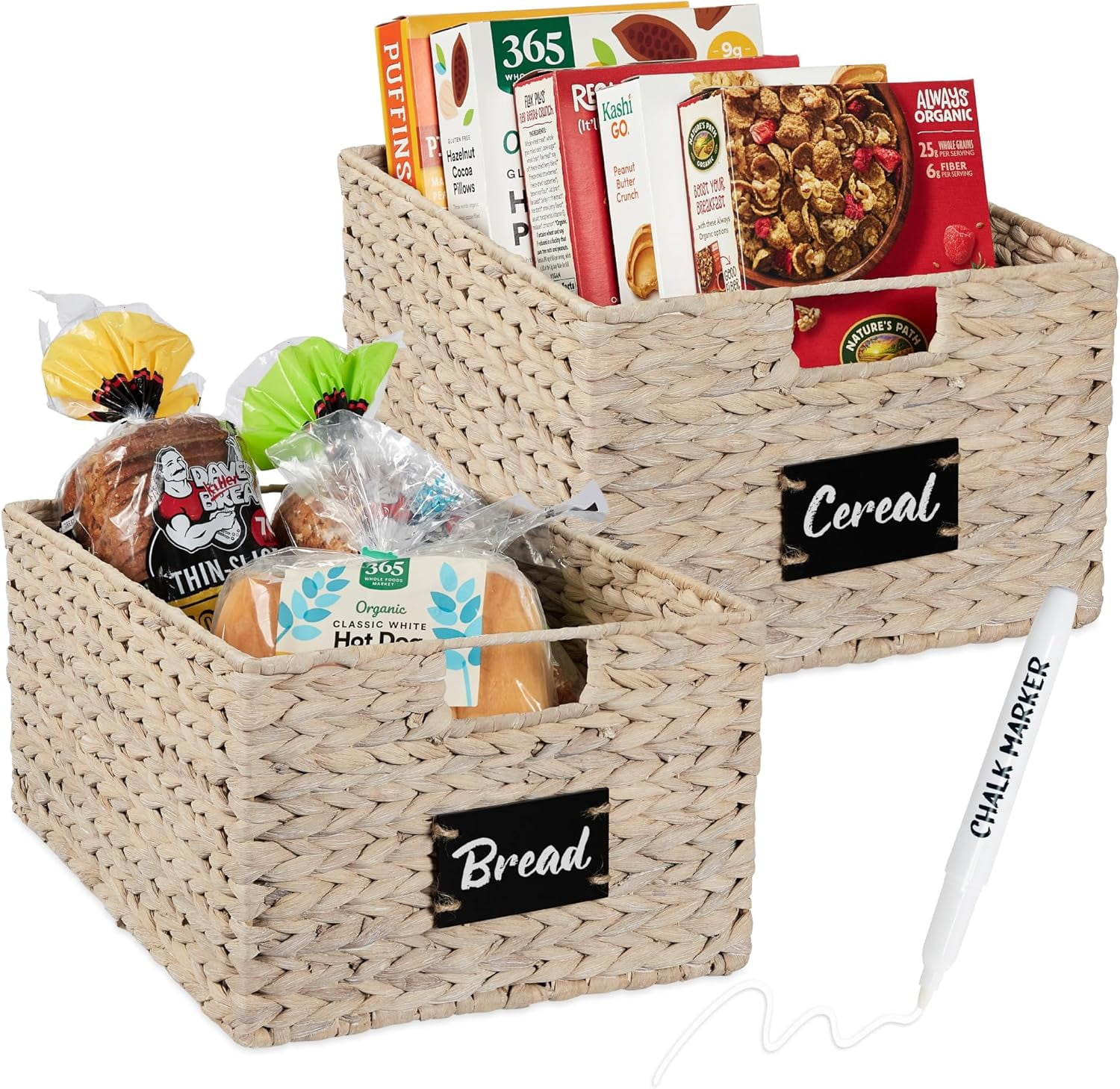 Brtye Set of 4 Large Water Hyacinth Pantry Baskets, Woven Organizers w ...