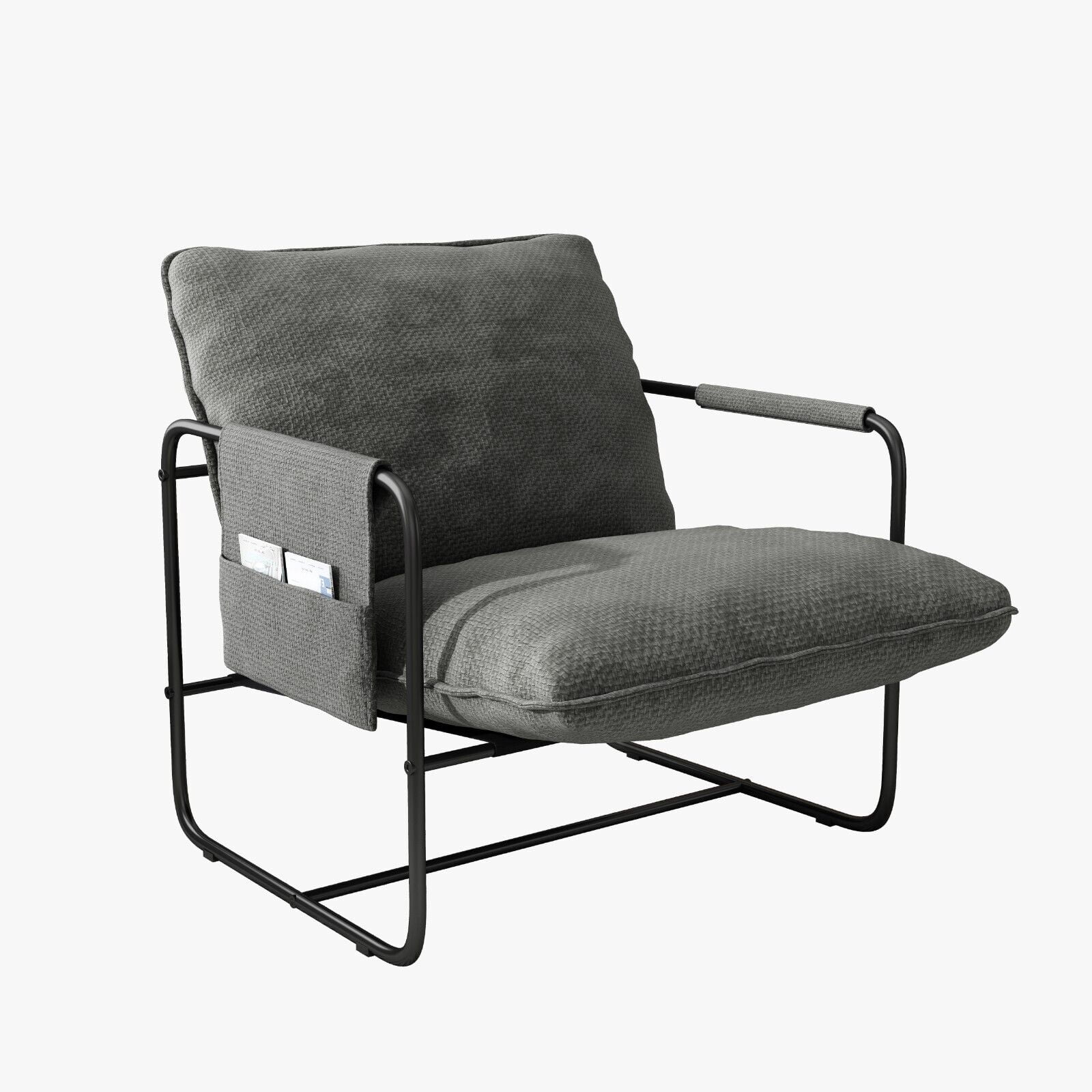 Brtye Sling Accent Chair with Detachable Storage Pocket, Metal Framed ...
