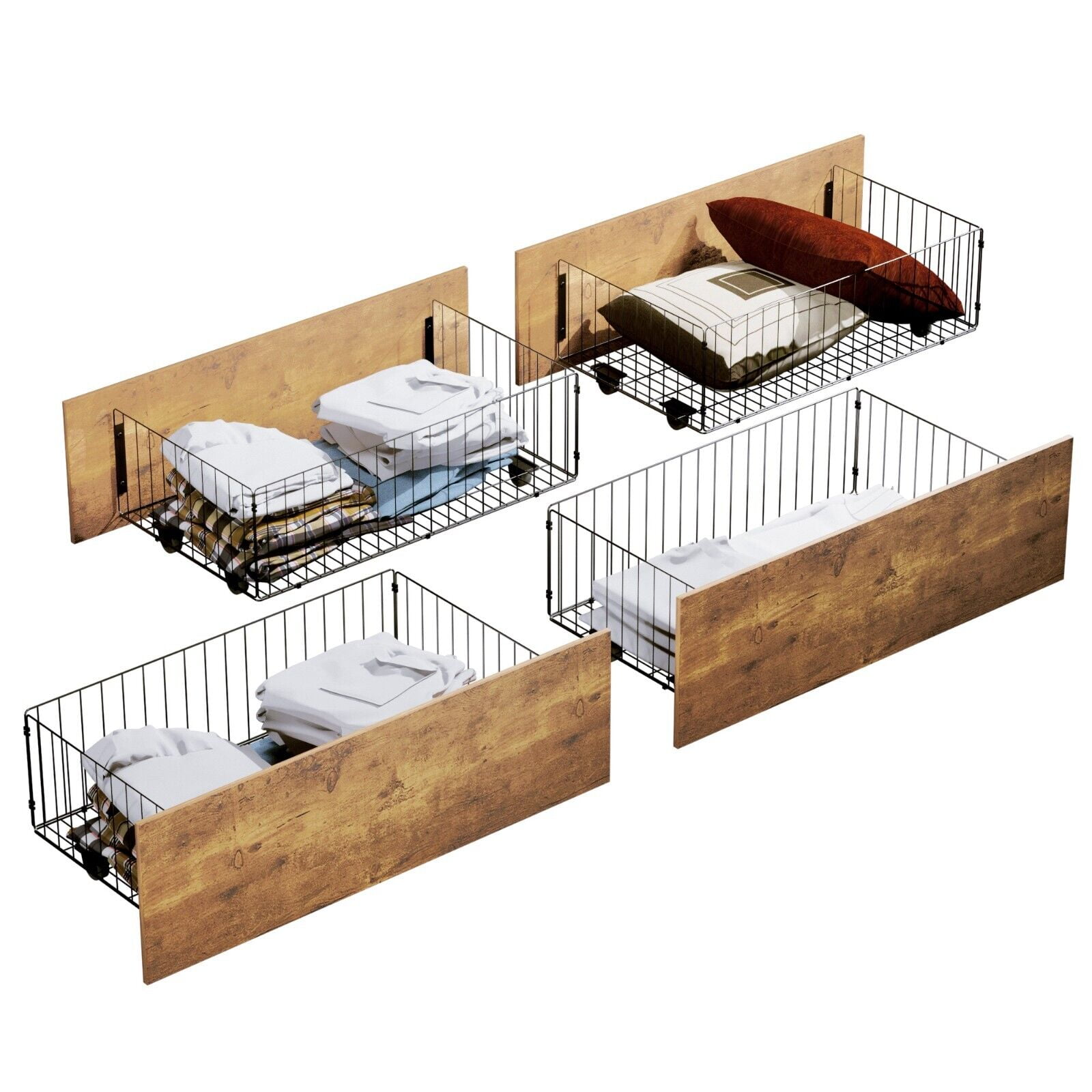 Brtye Under Bed Storage Drawer with Wheels, Metal & MDF - Brown & Black ...