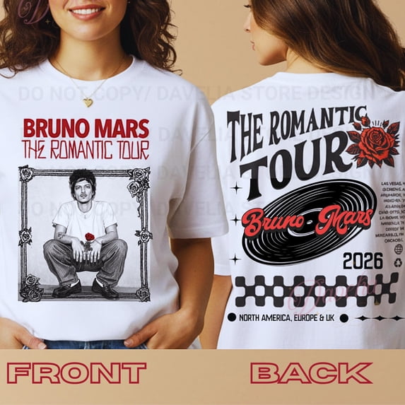 Bru.no Mars The Romantic Tour T-shirt 2026 | Tour Dates In the Back ...