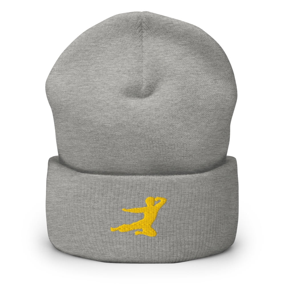 Bruce Lee Flying Man Logo Embroidered Cuffed Beanie (Heather Grey ...