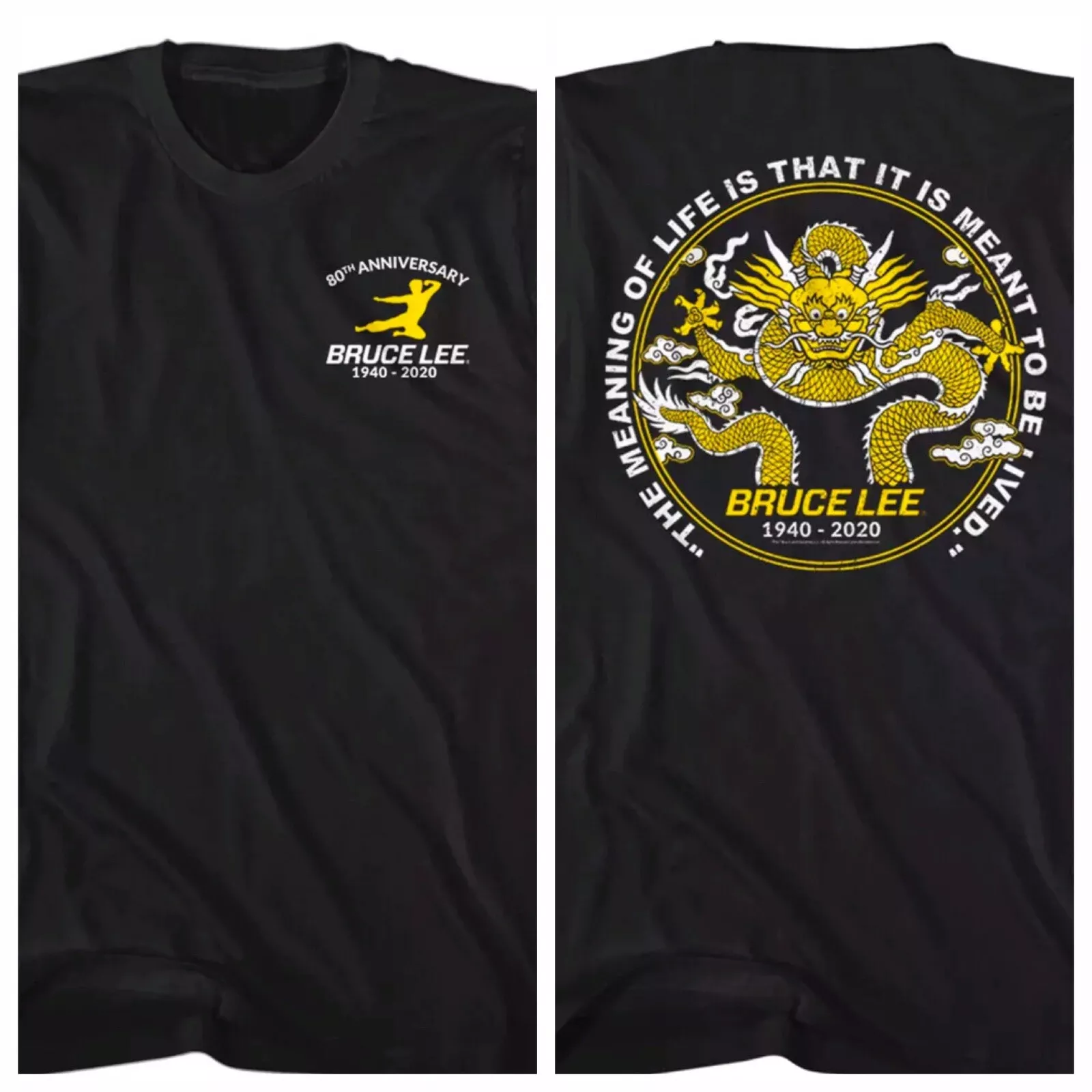 Bruce Lee Mens T-Shirt 80th Anniversary Sizes S-4XL 2 Sided Black Cotton New - Walmart.com