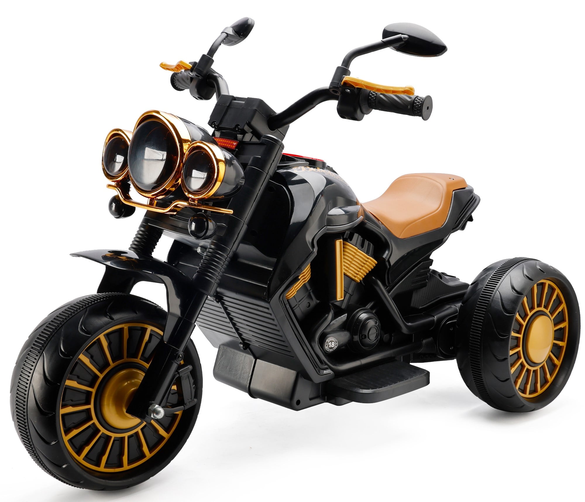 Bruce&Shark Kids Electric Motorcycle Ride On Toy, 3-Wheel Chopper, Dual Drive Battery Powered ...